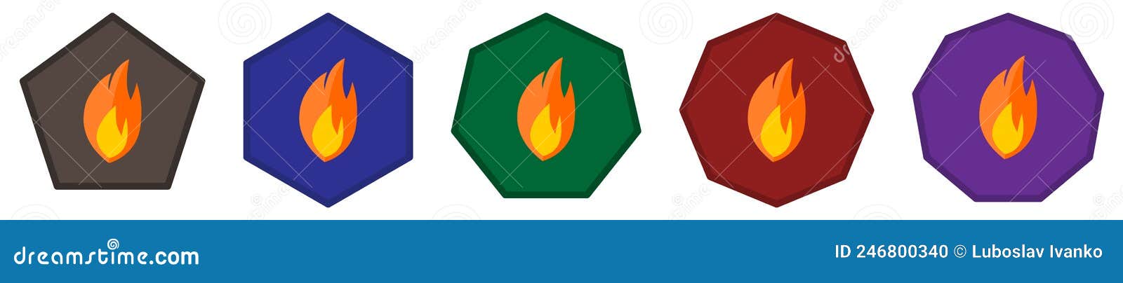 Flame Icon in Polygons with Different Number of Edges. Fire Element ...