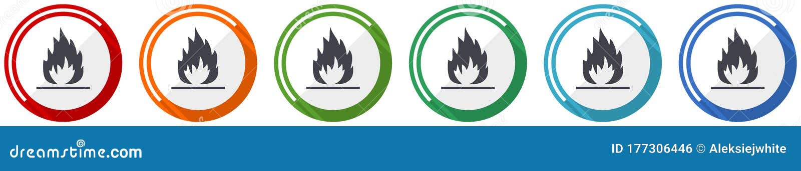 Flame Icon Set, Flat Design Vector Illustration in 6 Colors Options for ...