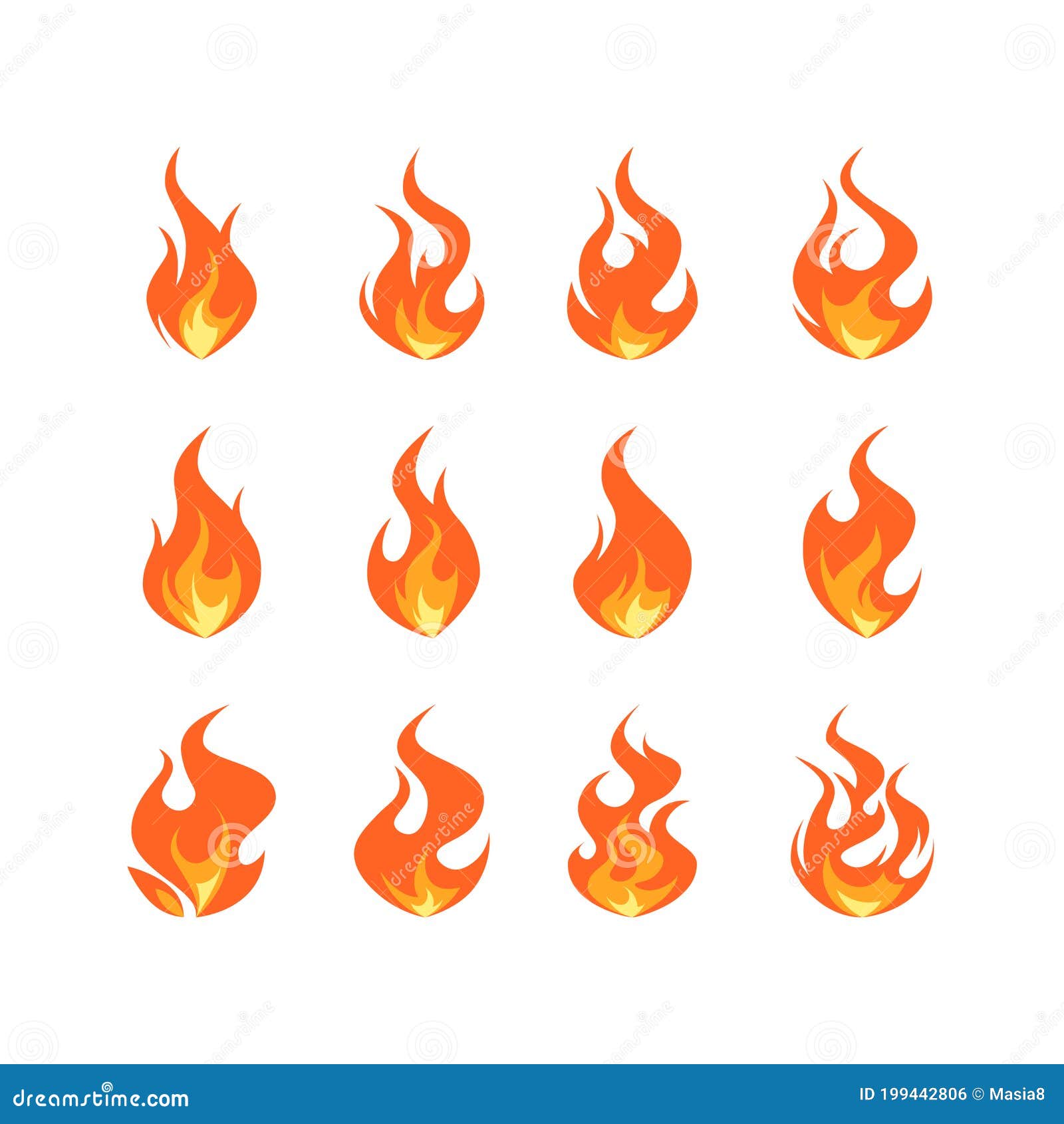 Simple Vector Flame Icons in Flat Style Stock Vector - Illustration of ...