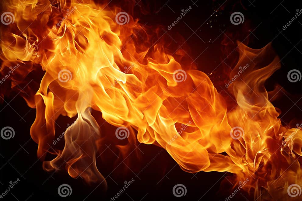 Flame Intensity Closeup of Fire Flames on a Black Backdrop Stock ...