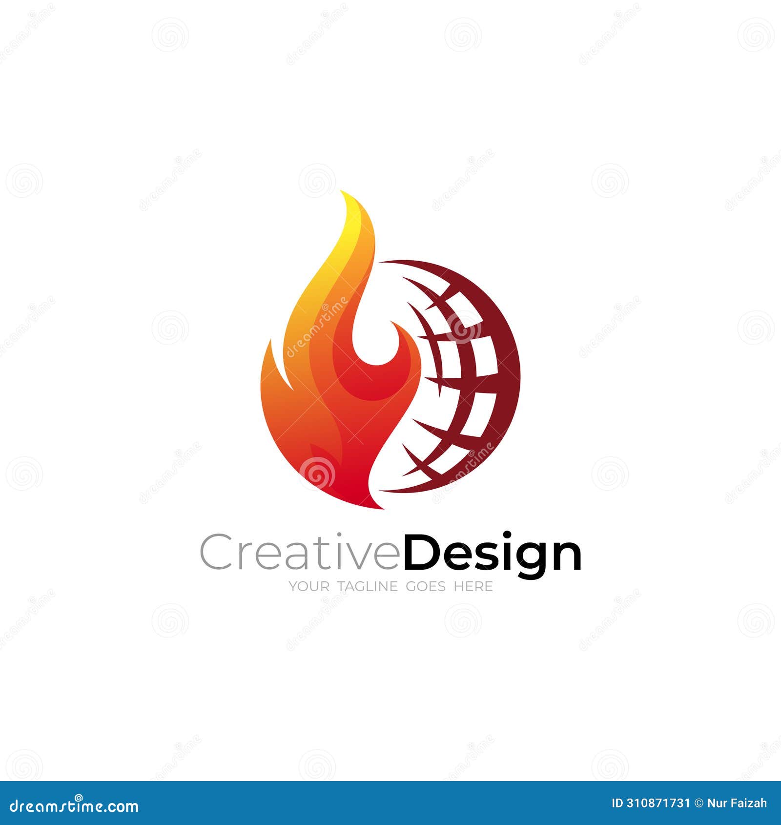 Flame Logo and Globe Design Illustration, Red Color, Earth Stock Vector ...