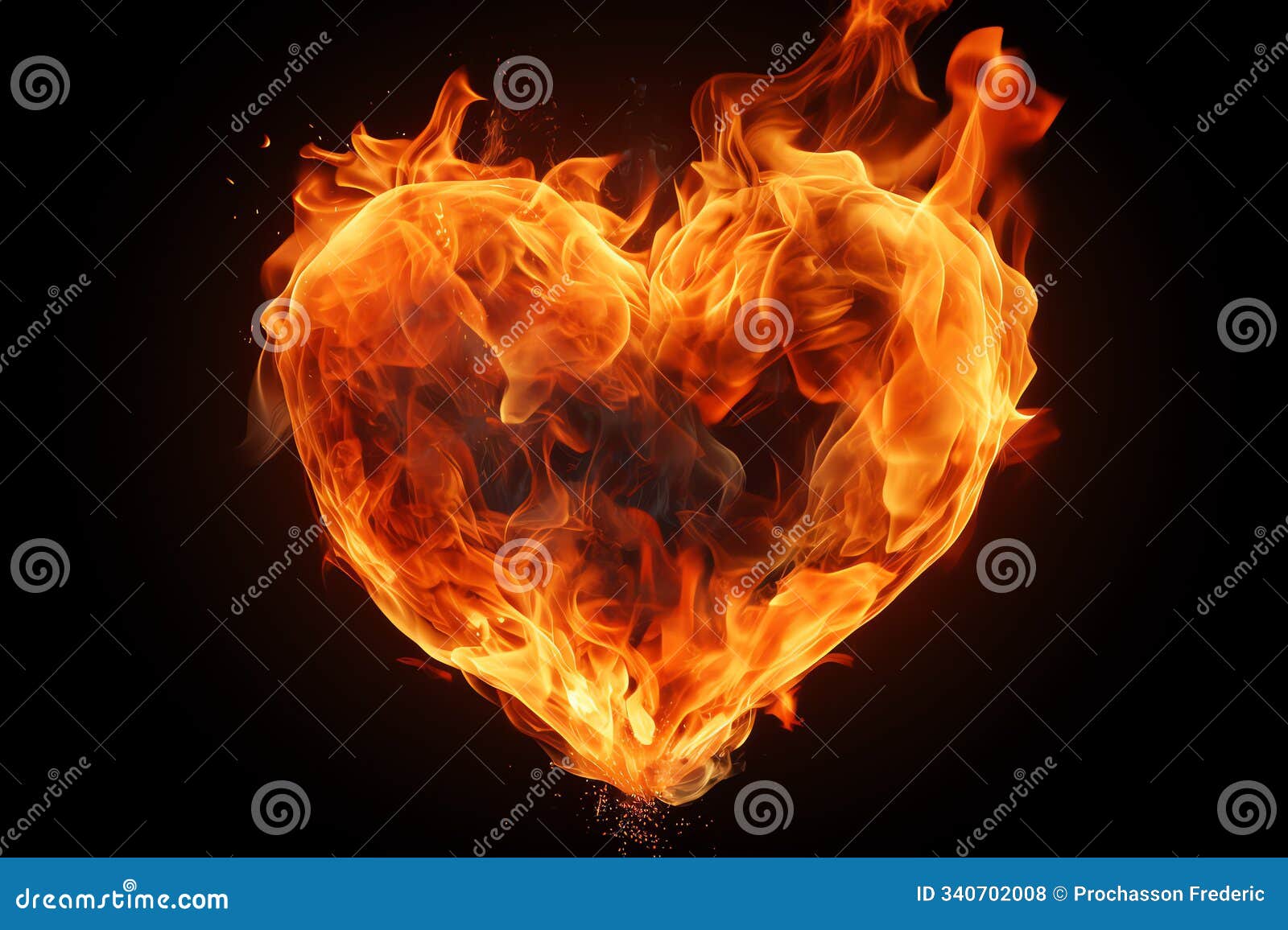 Flame Love Fire Heart Shape On Black Background, AI Generated Stock Photography | CartoonDealer ...