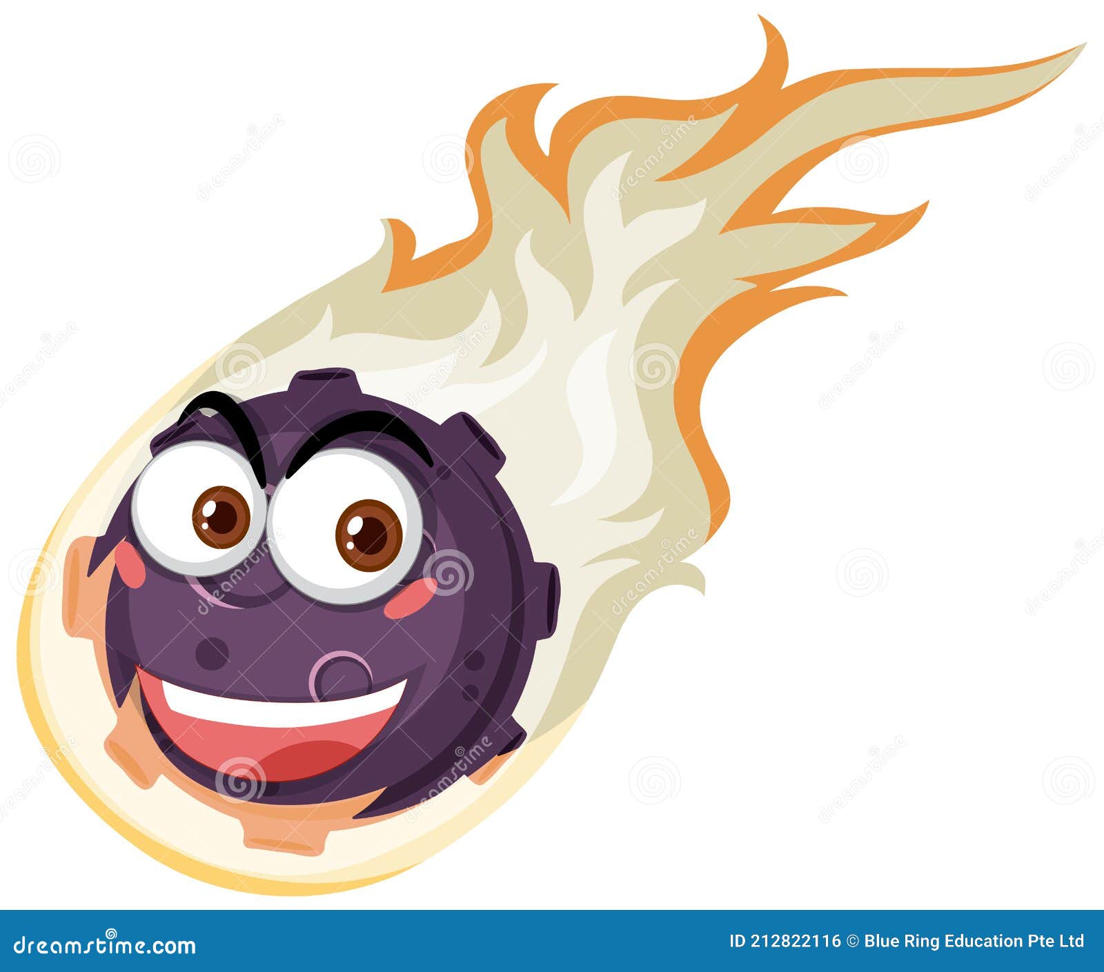 Flame Meteor Cartoon Character with Happy Face Expression on White ...