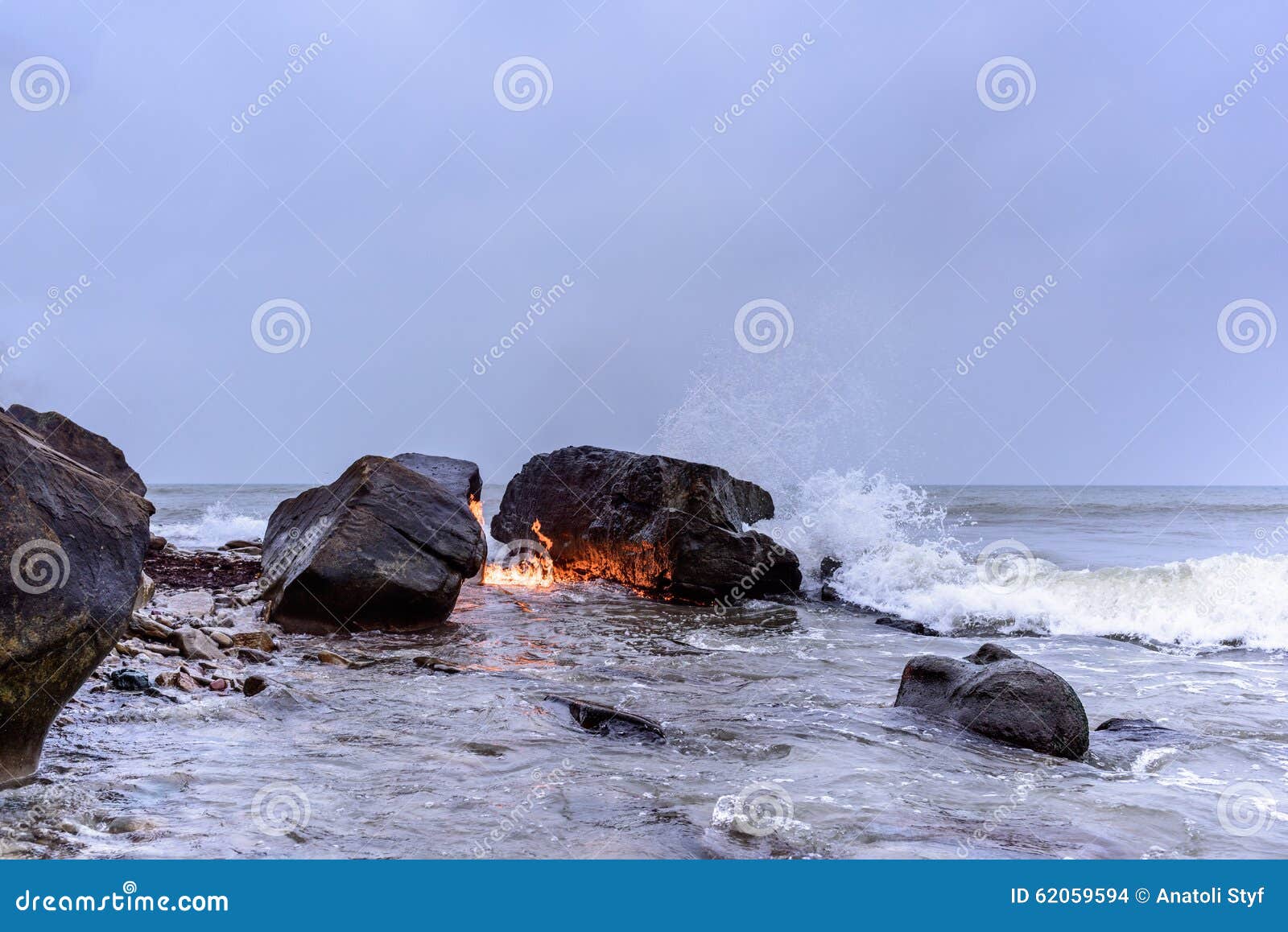 Flame on the sea stock photo. Image of fire, marine, coastal - 62059594