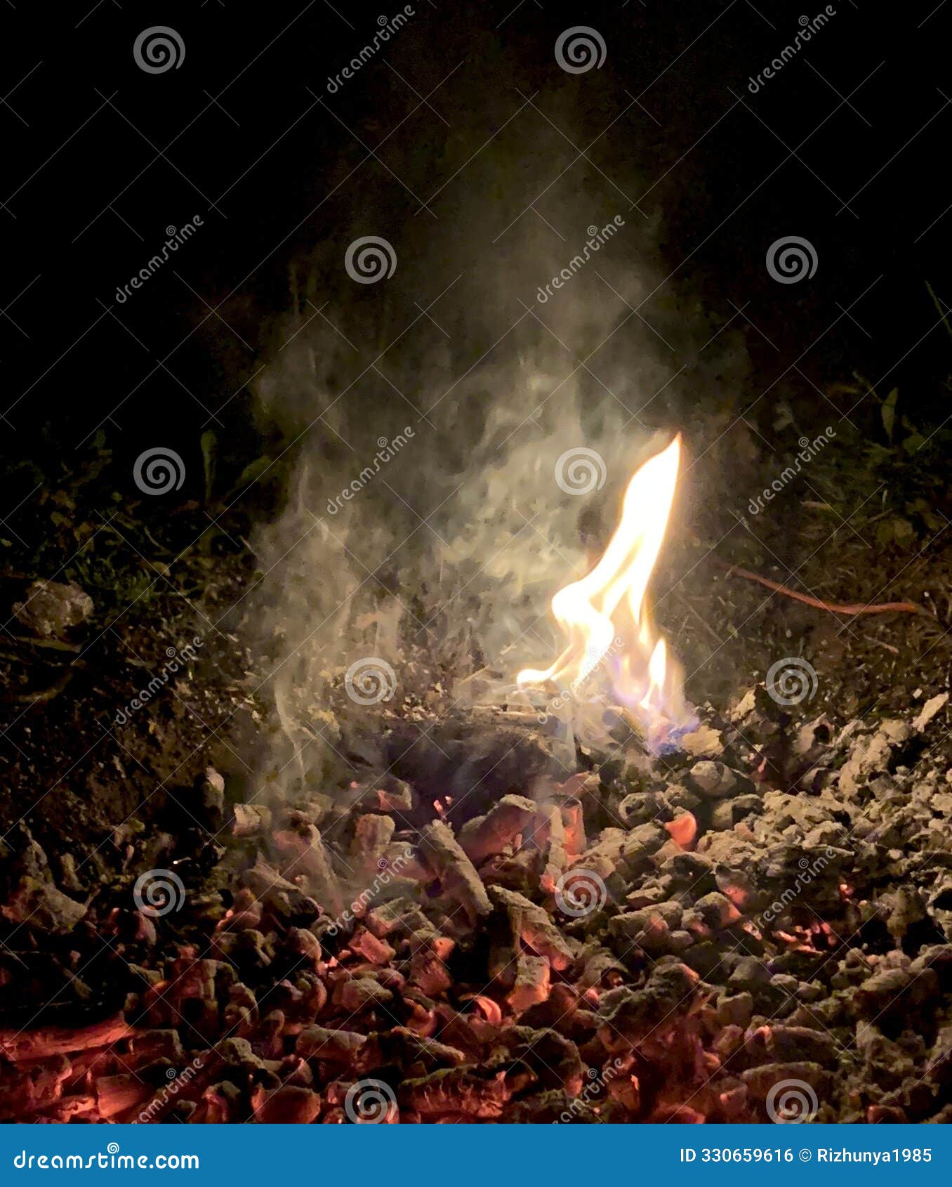 Coal Flame at Night on Campfire Stock Photo - Image of campfire, night ...