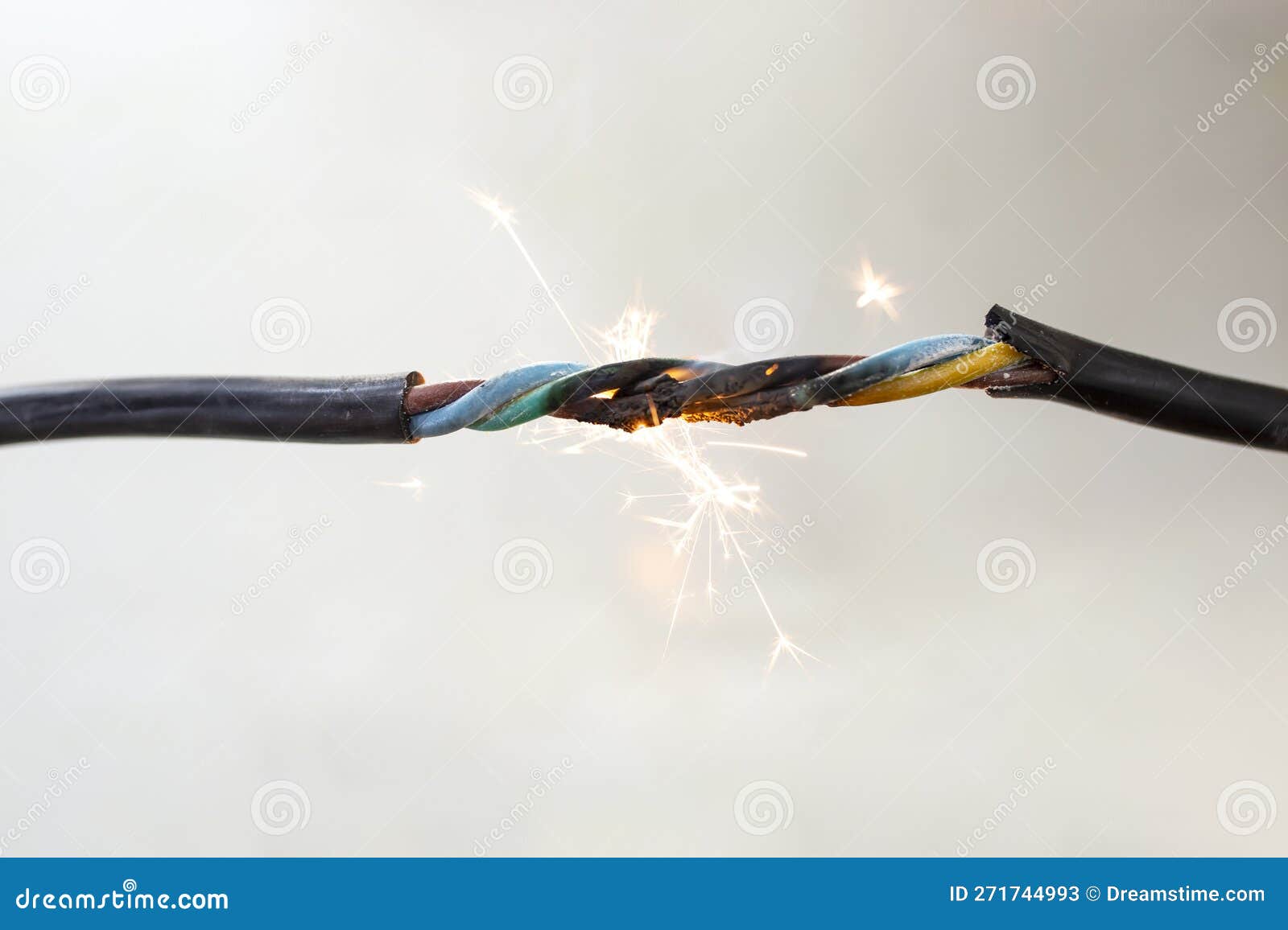 Flame Smoke and Sparks on an Electrical Cable, Fire Hazard Concept ...