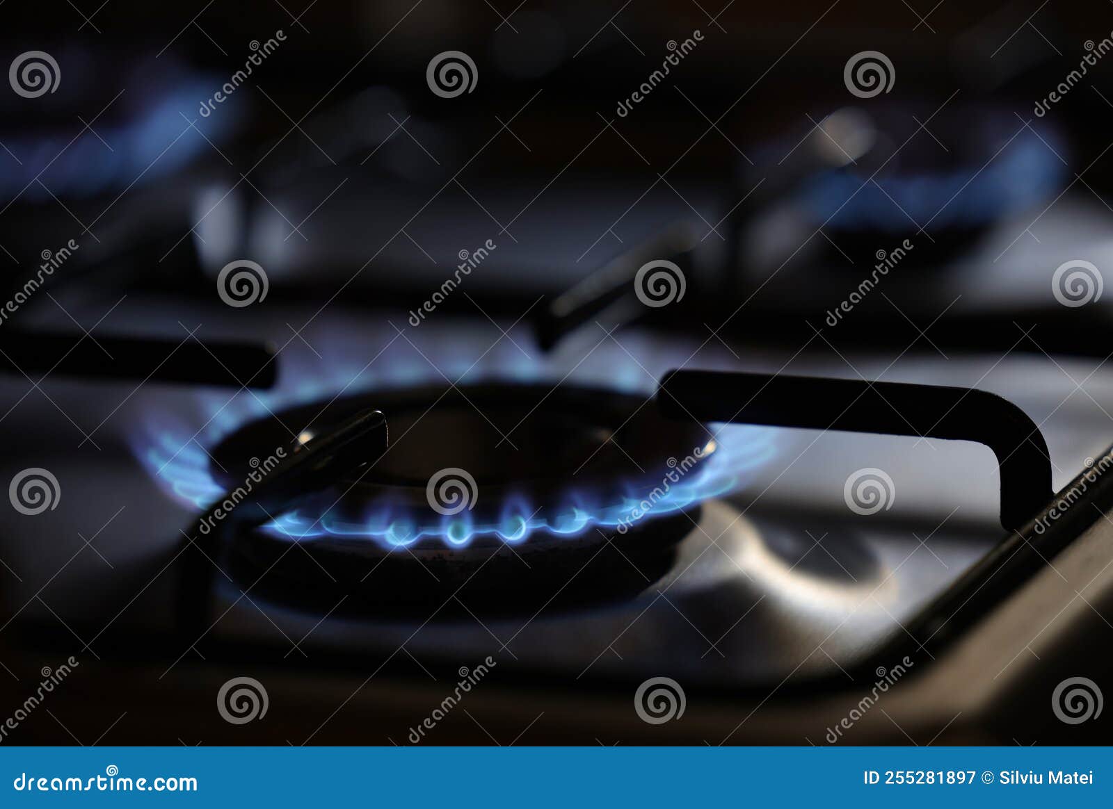 The Flame from the Stove Burns with a Blue Color Cooking Flame. Stock ...