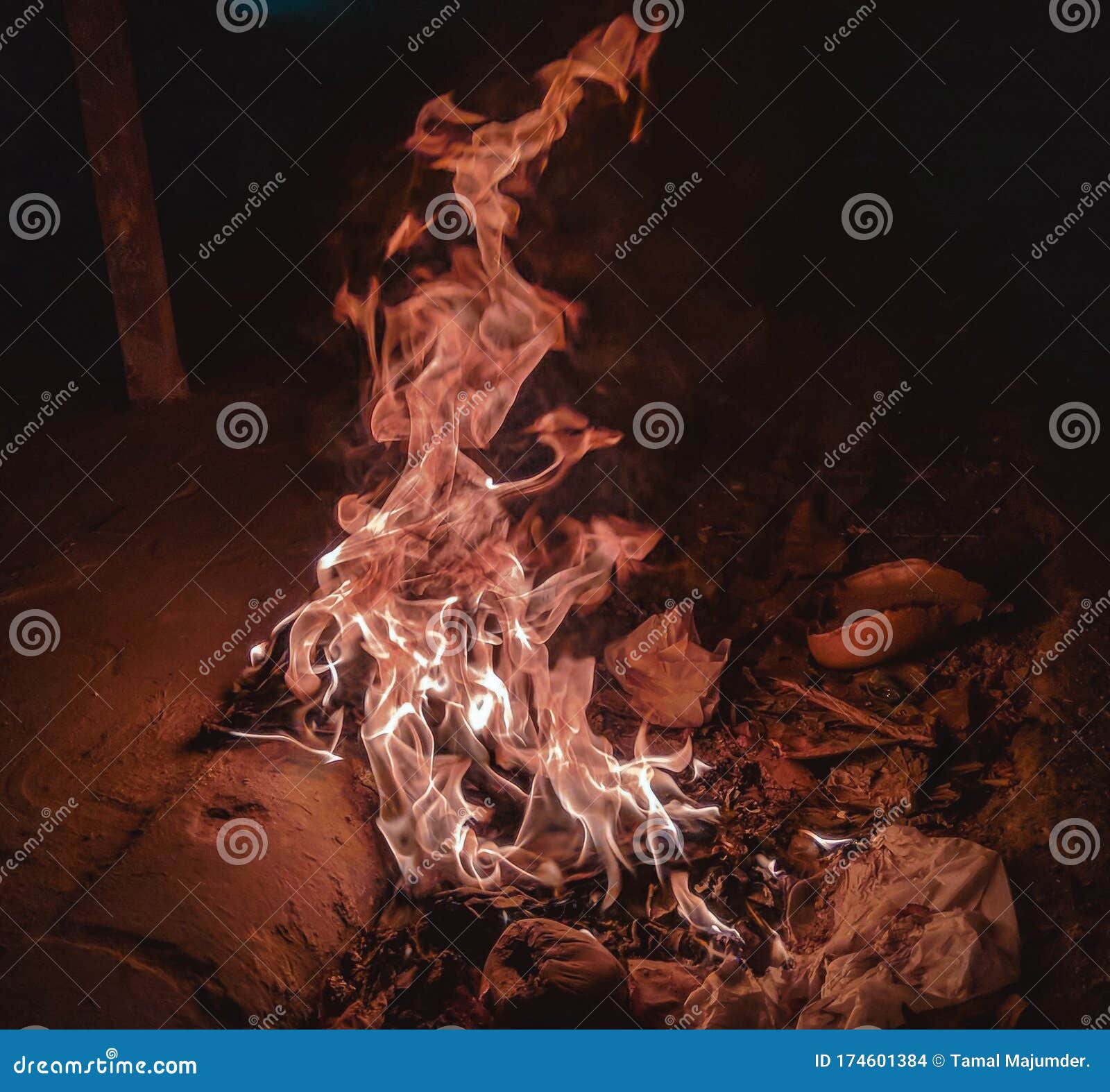 Flame on street. stock photo. Image of night, texture - 174601384