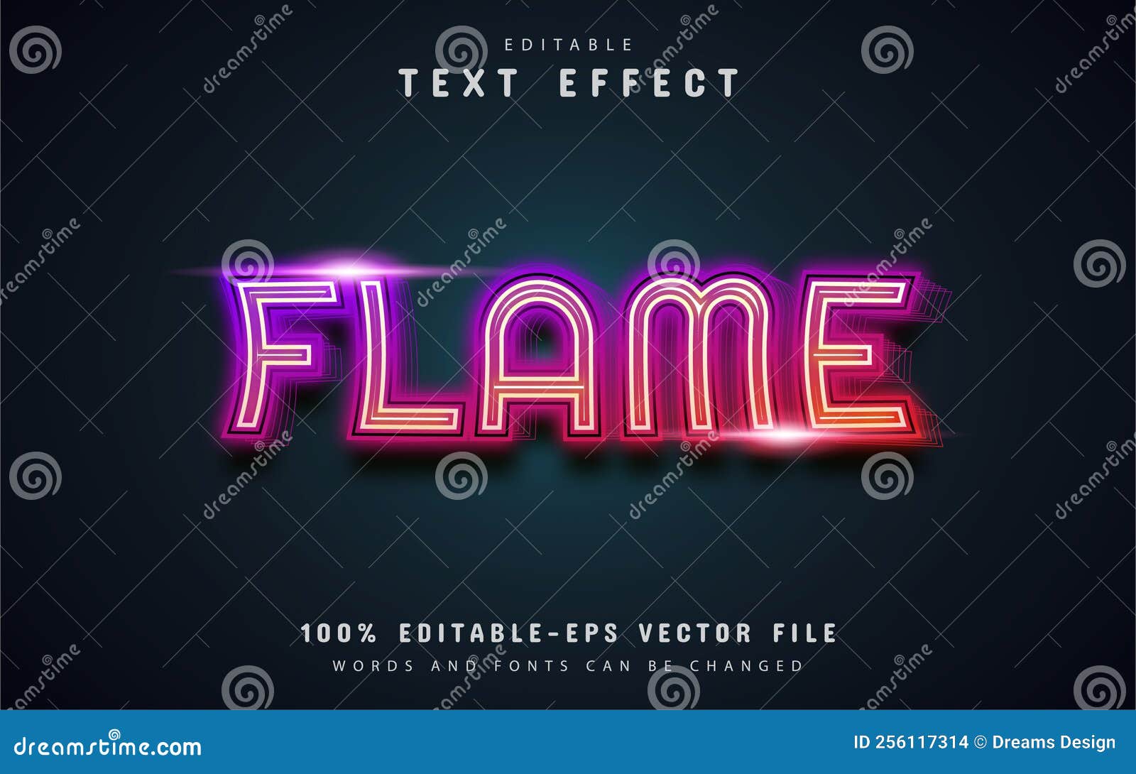Flame Text, Neon Gradient Style Text Effect Stock Vector - Illustration ...