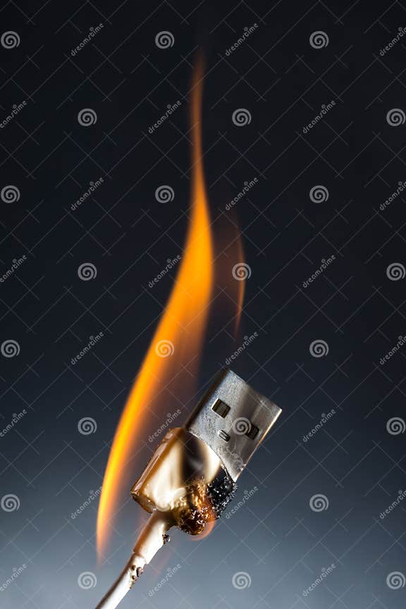 Flame at USB cable stock image. Image of cable, connect - 61629153