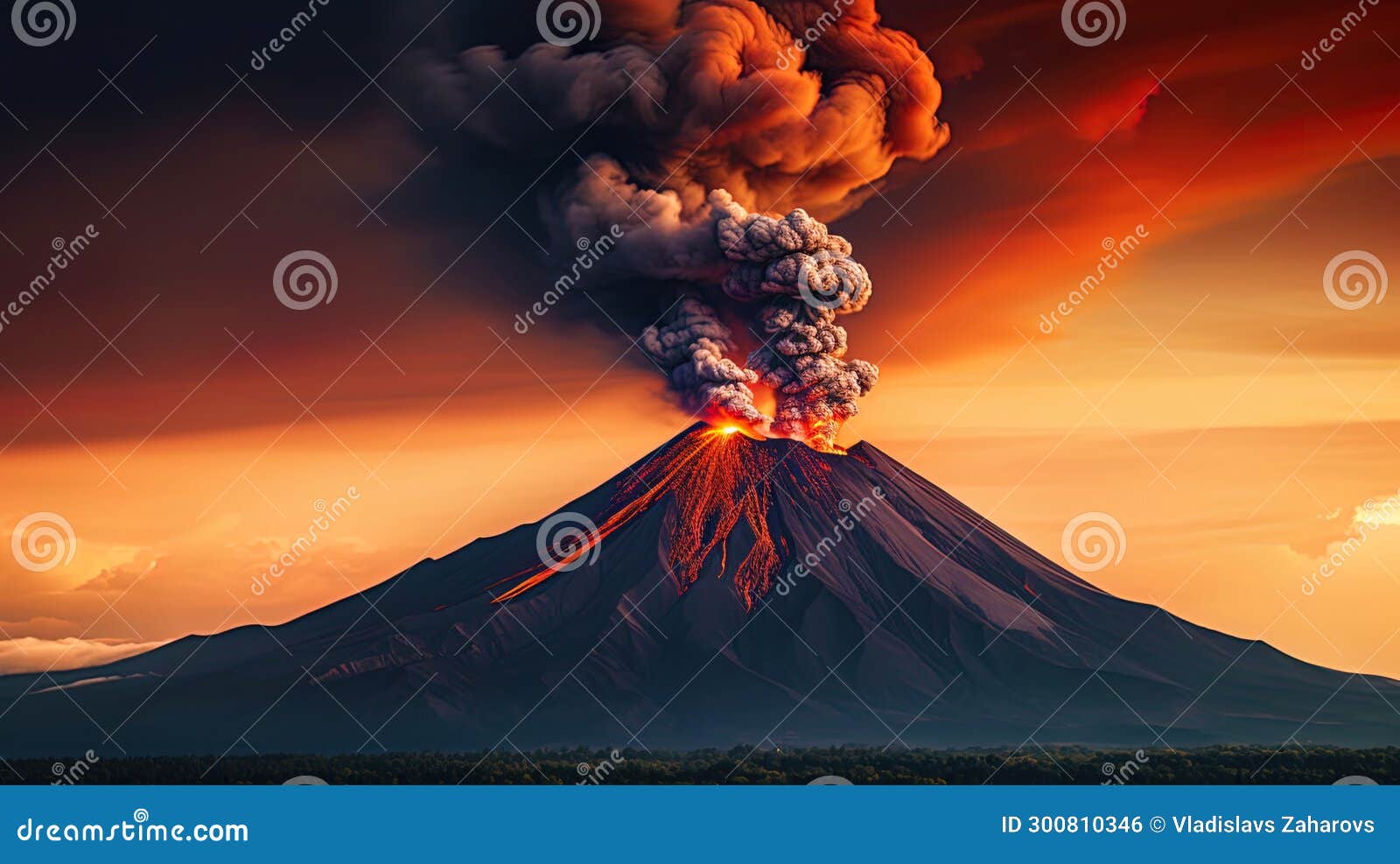 A Flame Volcano with a Cloud of Thick Smoke Soaring into the Air Stock ...