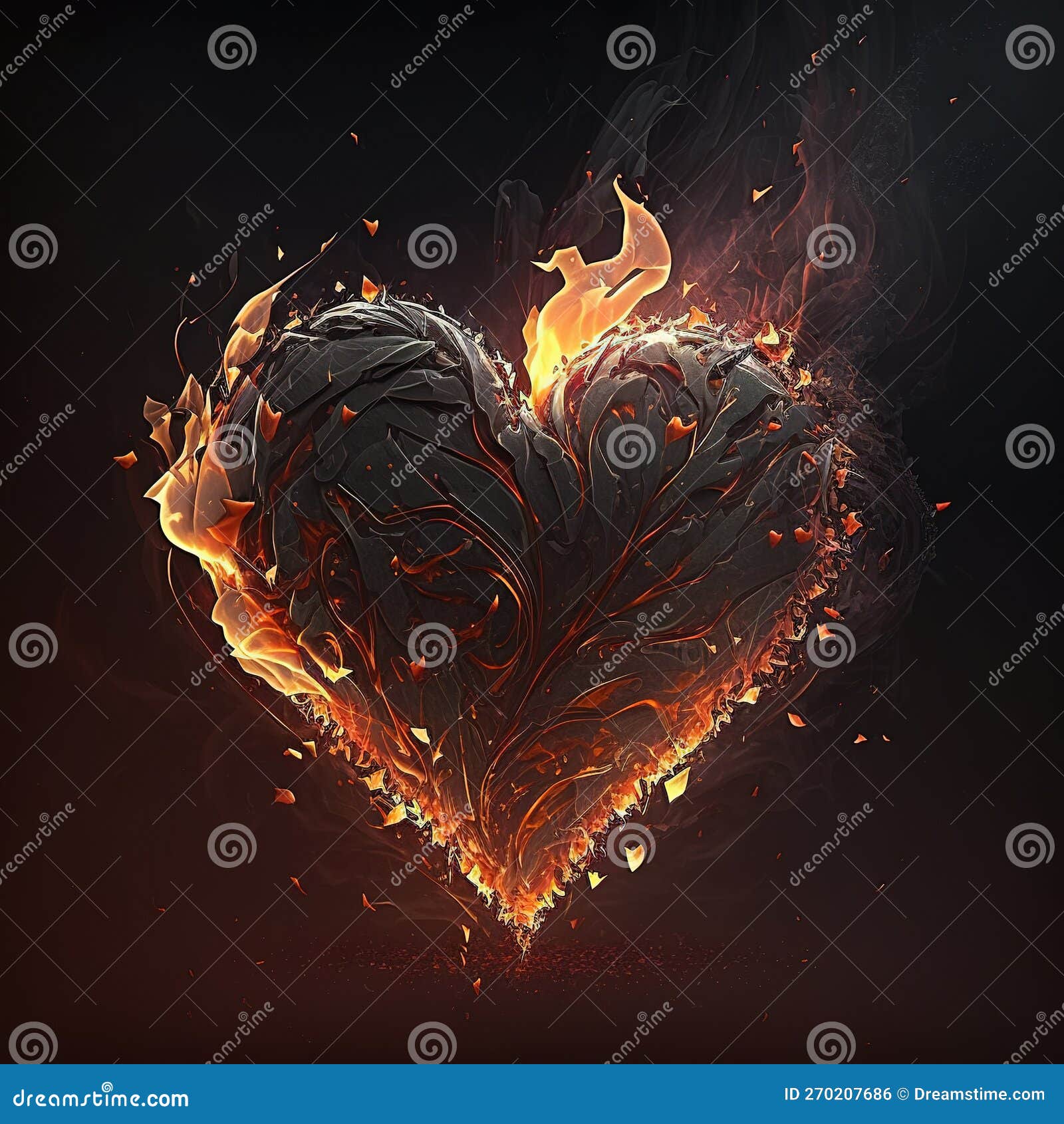 Flamed Heart Shaped Fire with Sparks. Generative AI Stock Illustration ...