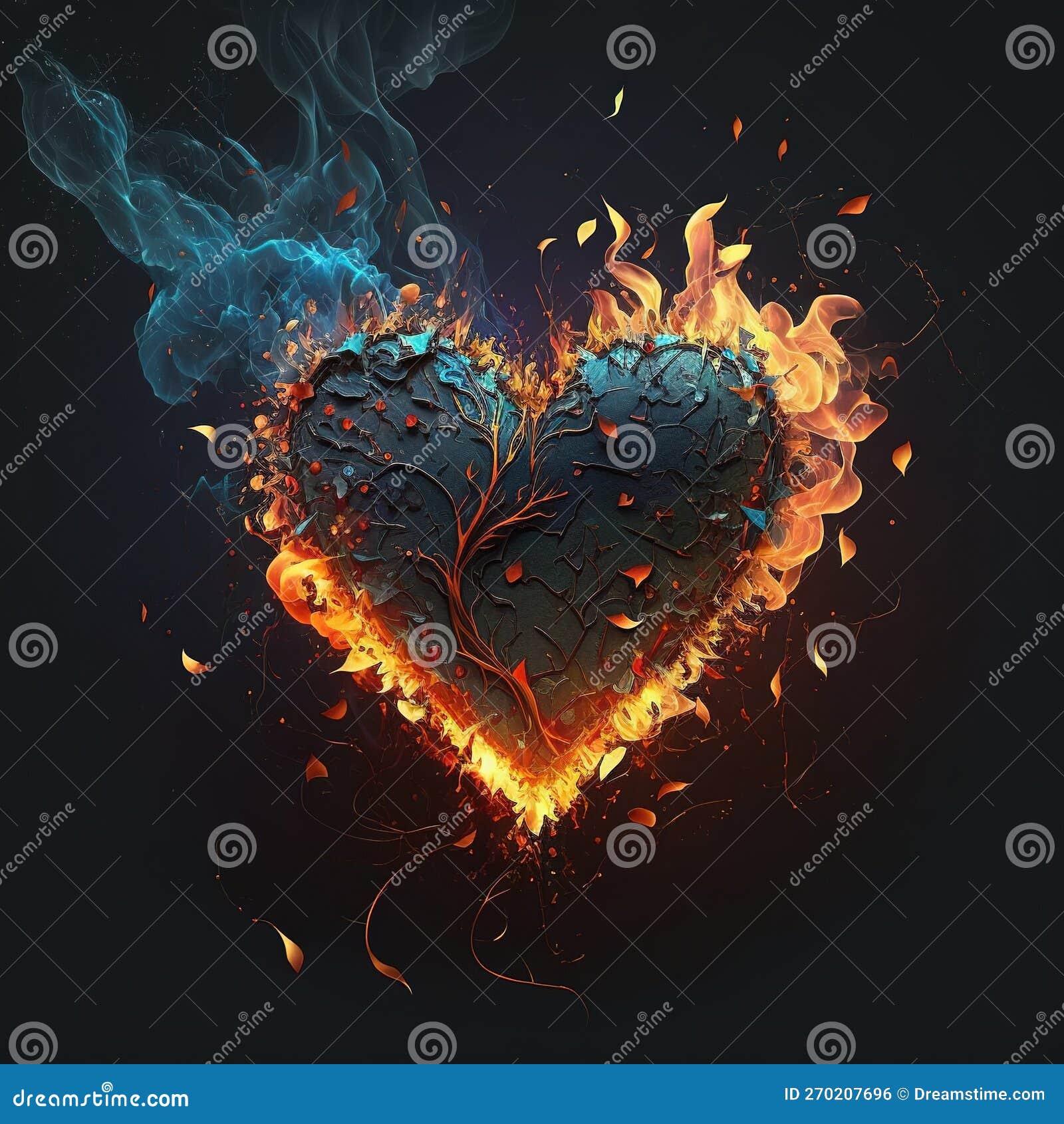 Flamed Heart Shaped Fire with Sparks. Generative AI Stock Illustration ...