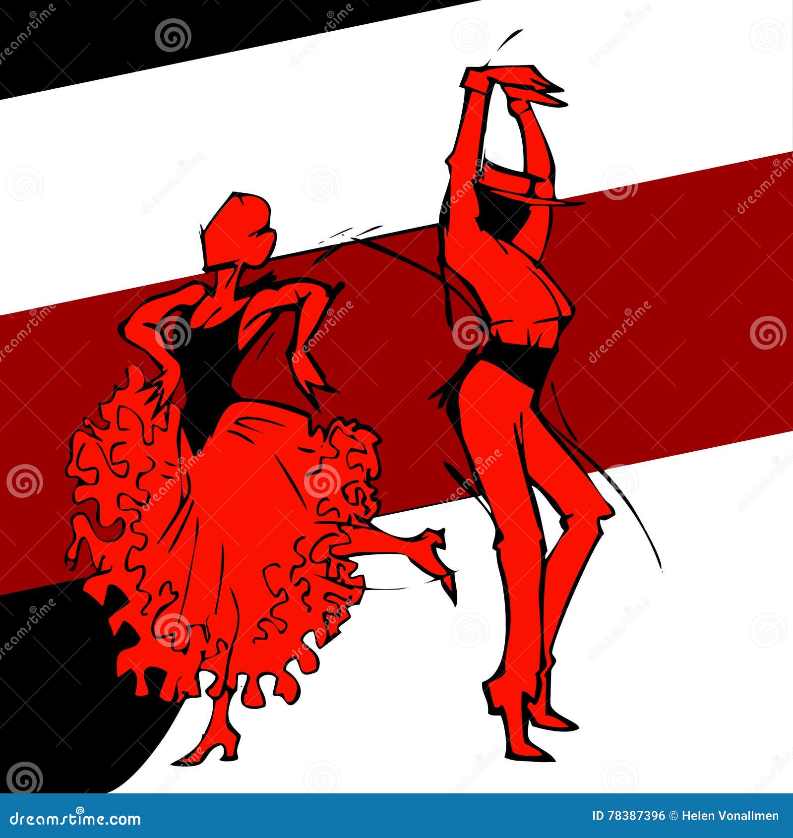 Flamenco Couple Dancer, Hand Draw Silhouette Cartoon Vector ...
