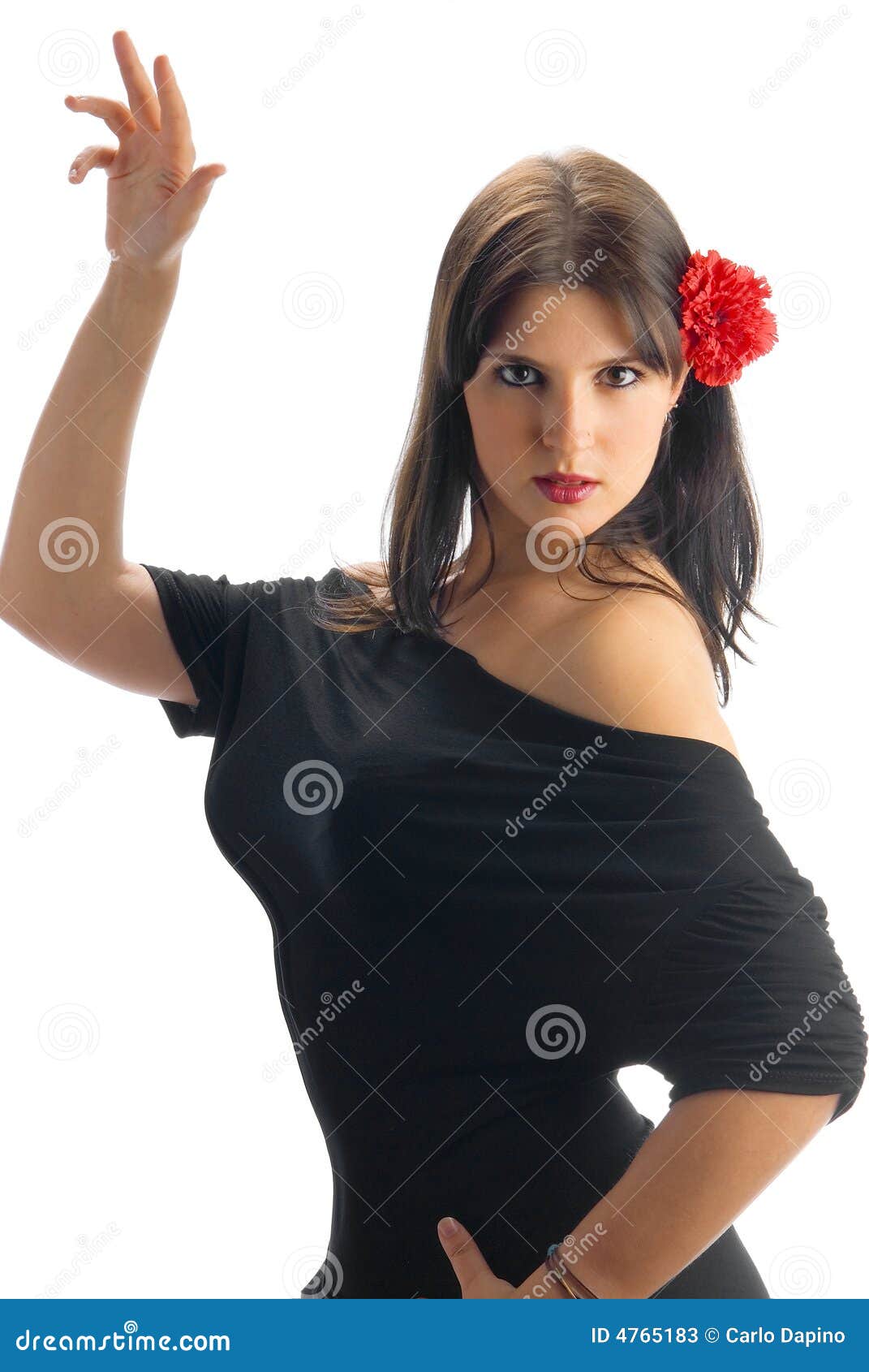 Flamenco Dancer With Her Face Covered With A White Fan Showing Only The ...