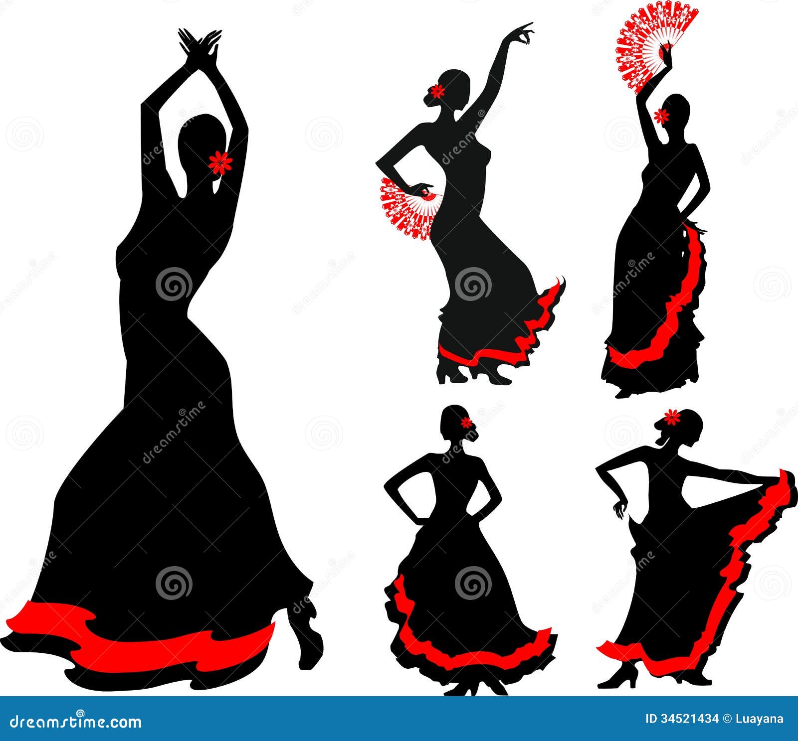 Flamenco Dancer With Fan In Her Hand, Dressed In Black Dress, The Hem ...