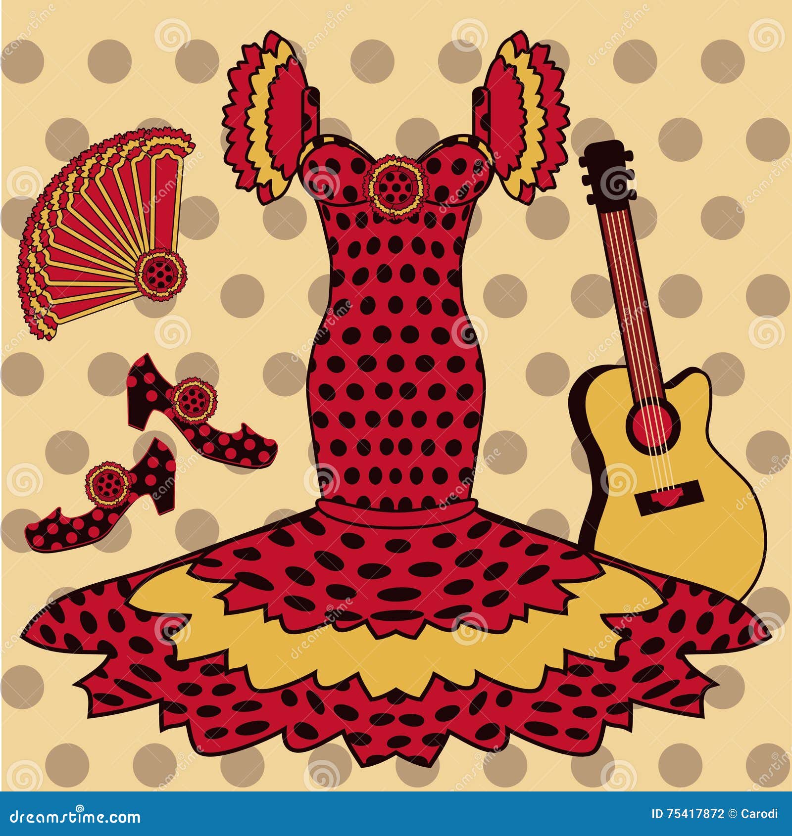Flamenco Pattern with Spanish Guitar Stock Vector - Illustration of ...