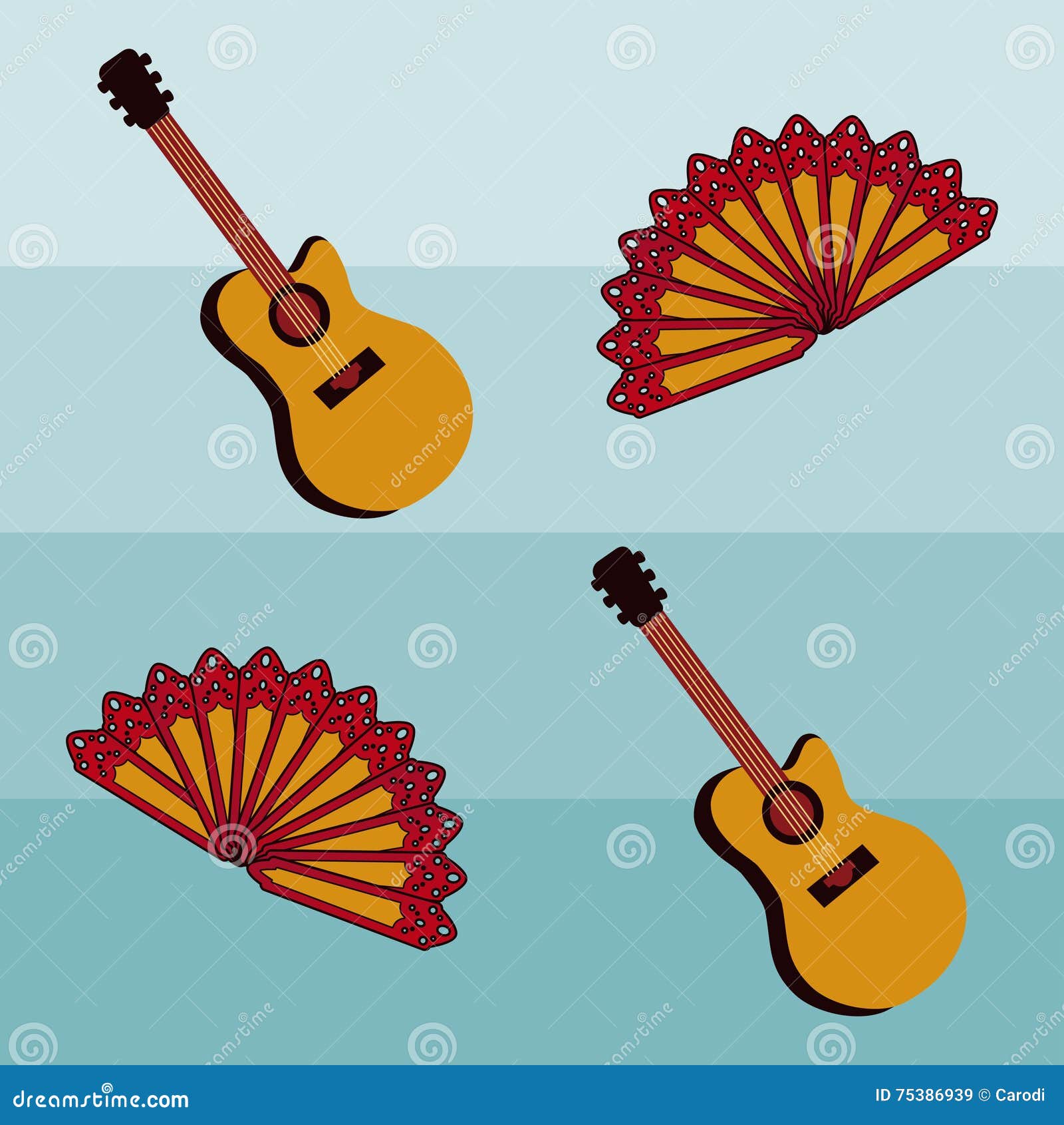 Flamenco Seamless Pattern with Spanish Guitar, Vector Stock Image ...