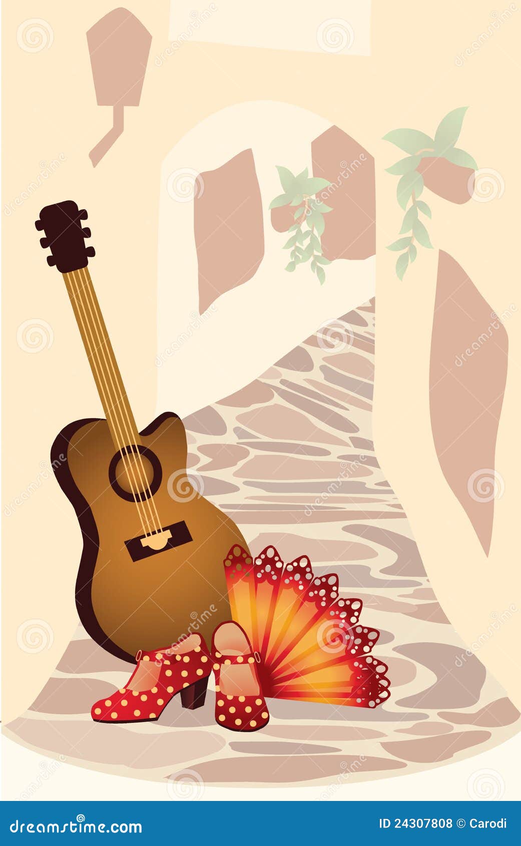 Flamenco Spanish Girl With Fan Flamenco Party Invitation Card Cartoon