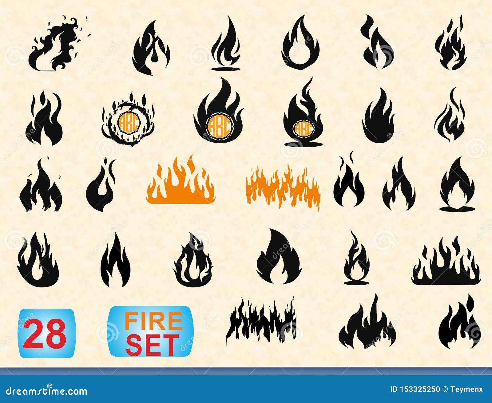 Flames Bundle, Flames Monogram, Fire Flame Icon. Stock Vector ...