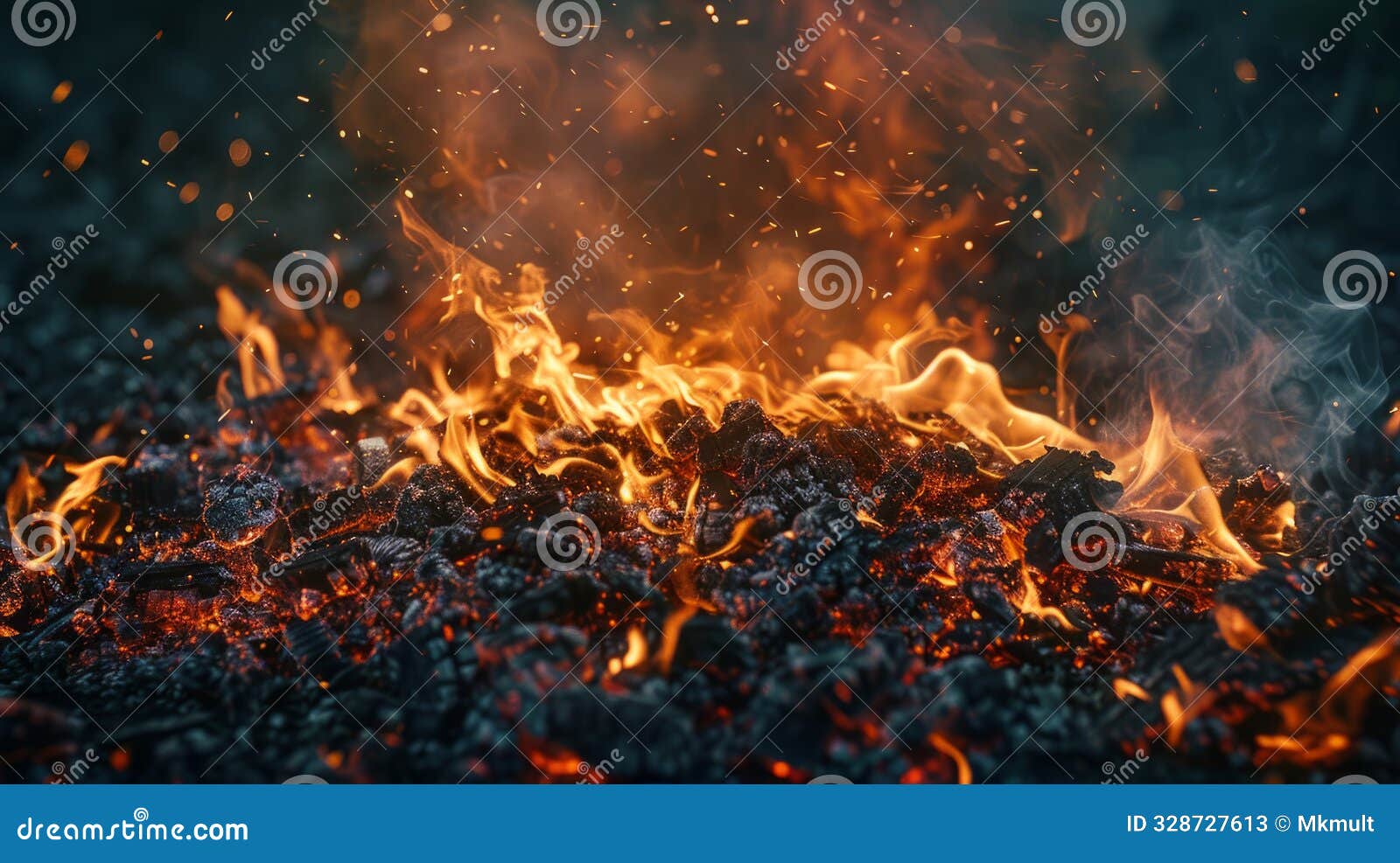 Slow Motion Flames Erupting from Burning Waste Materials in a Dark ...