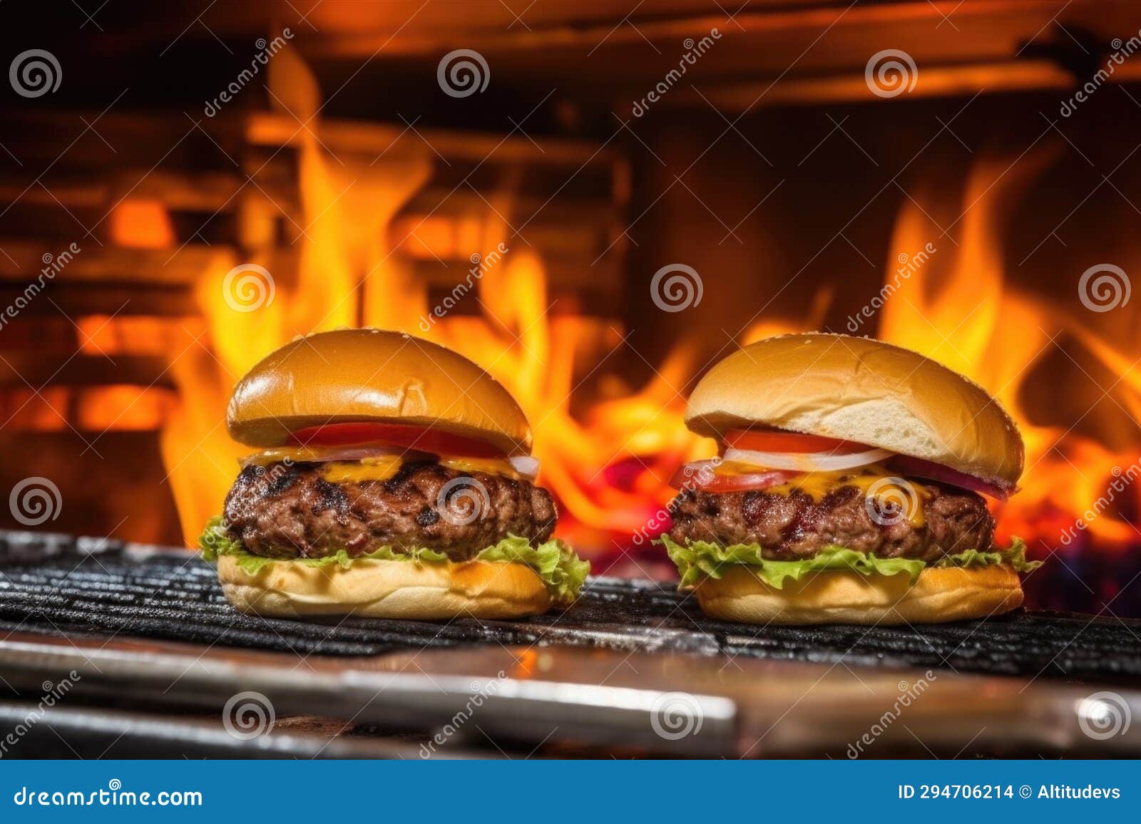 Flames Dance Under Burgers Under Grill Light Stock Photo - Image of ...