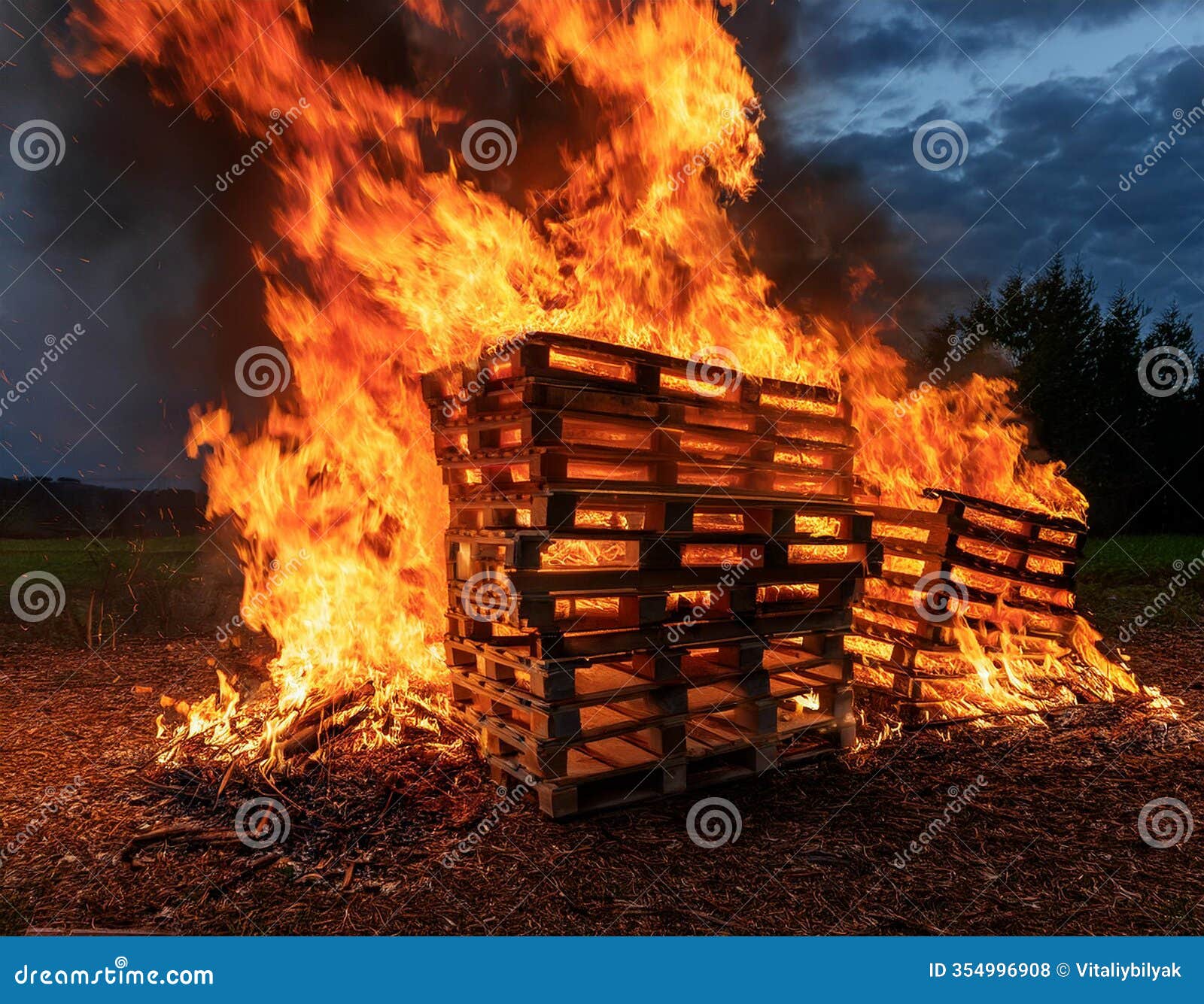 Flames Engulfing a Stack of Old Wooden Pallets, Illustrating the ...