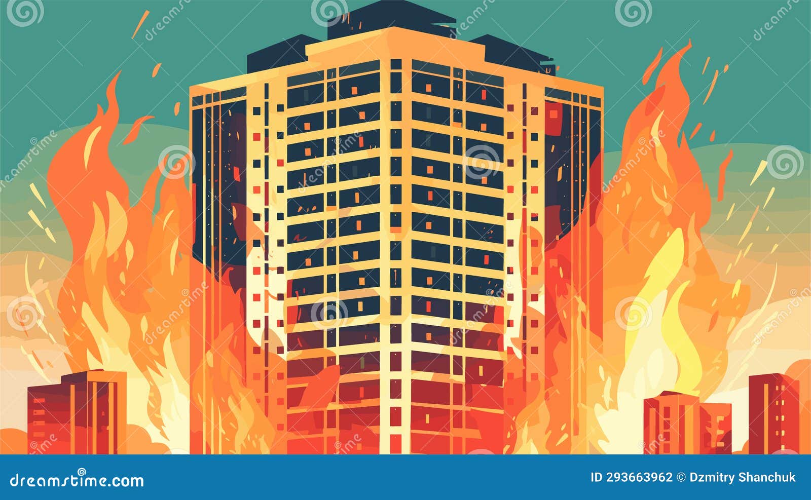 Drawing of a Burning High-rise Building Vector Stock Vector ...