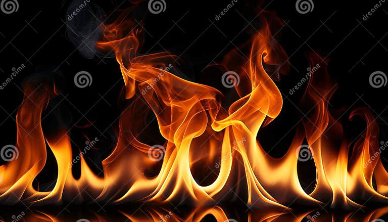 Flames of Fire Reflecting Against a Dark Backdrop Stock Image - Image ...