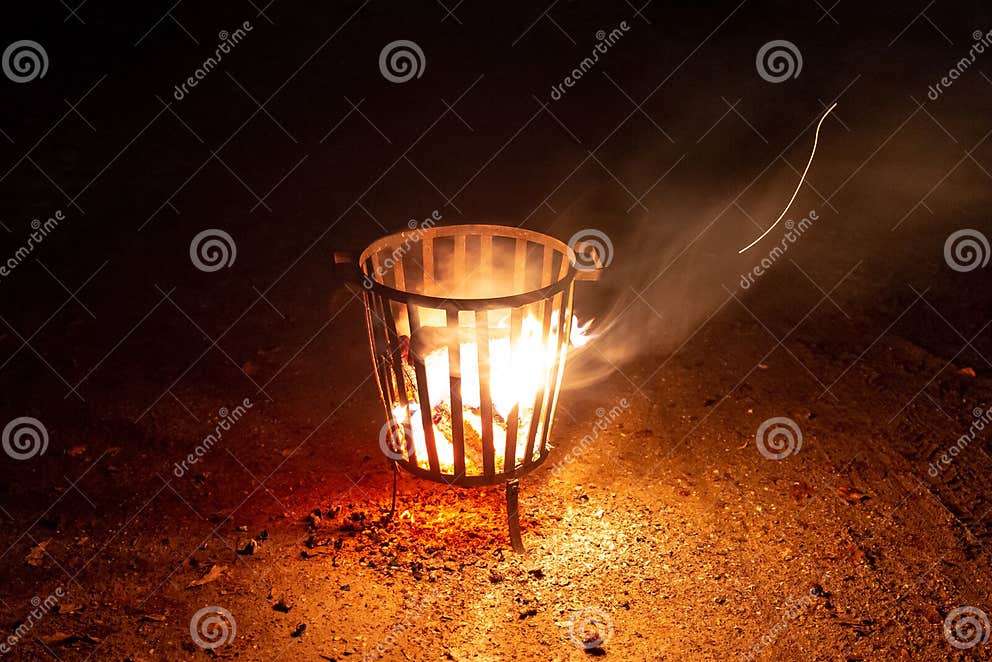 Flames in a Firepit at Night Stock Photo - Image of deck, design: 202734938