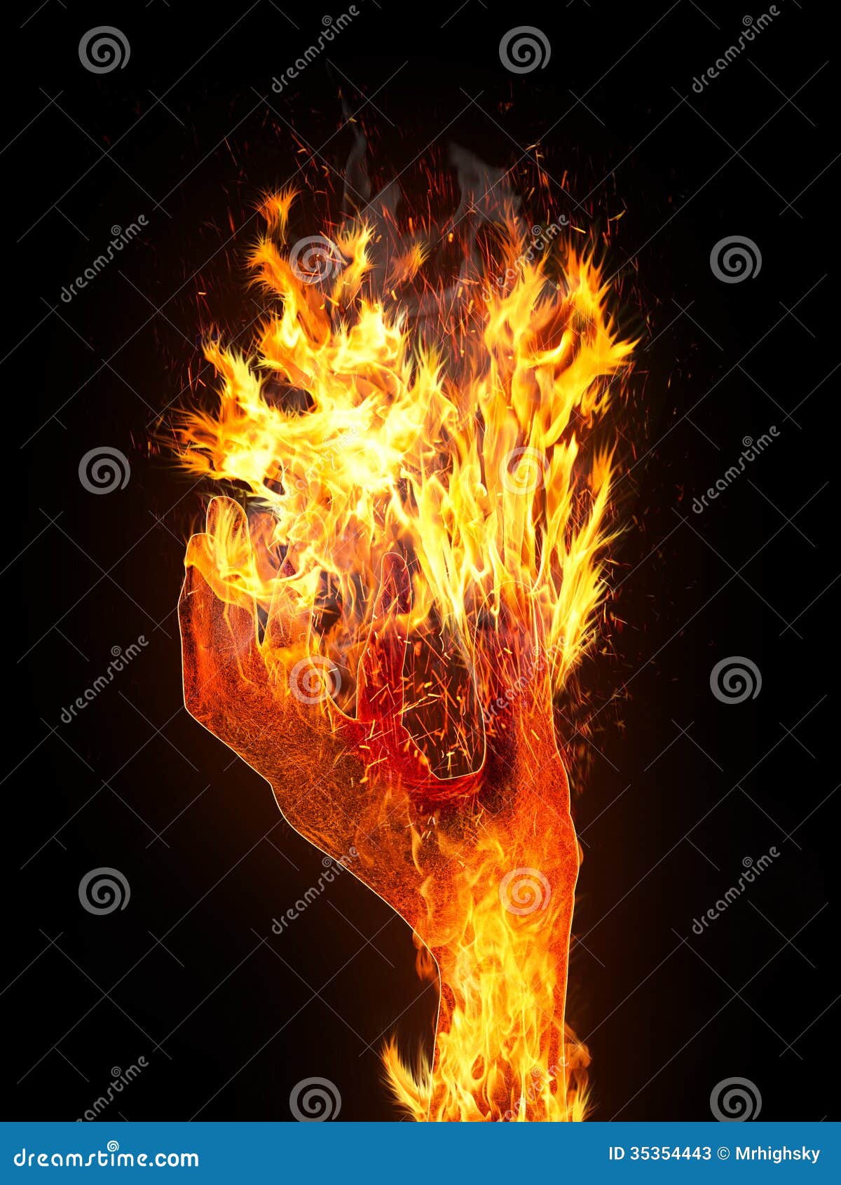 Flames on hand stock illustration. Illustration of escape - 35354443