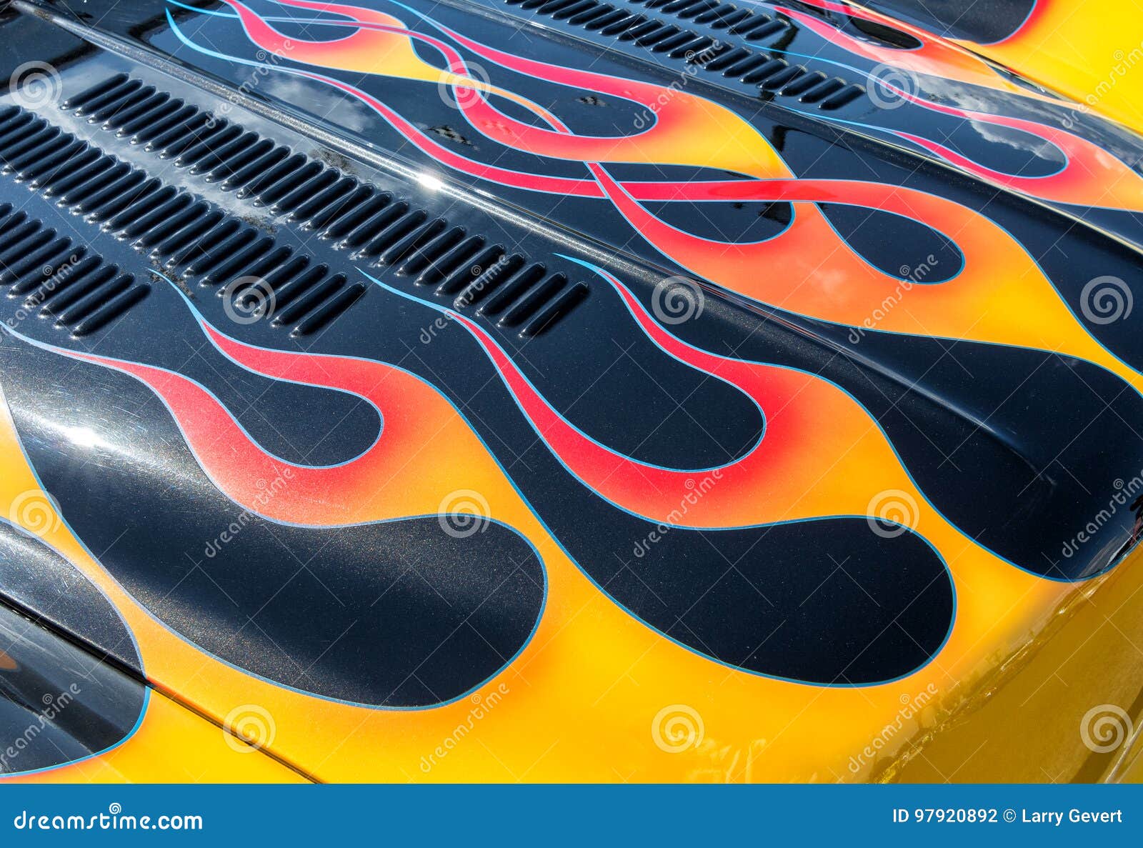 Flames on the hood stock photo. Image of colors, august - 97920892