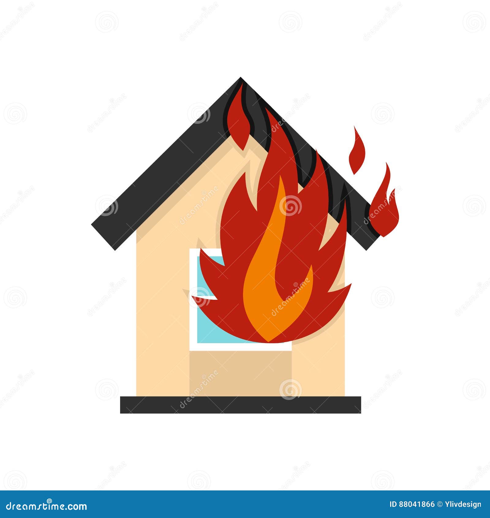 Flames from House Window Icon, Flat Style Stock Vector - Illustration ...