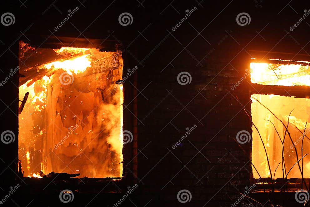 Flames Inside House on Fire. Stock Image - Image of burn, windows: 38318831