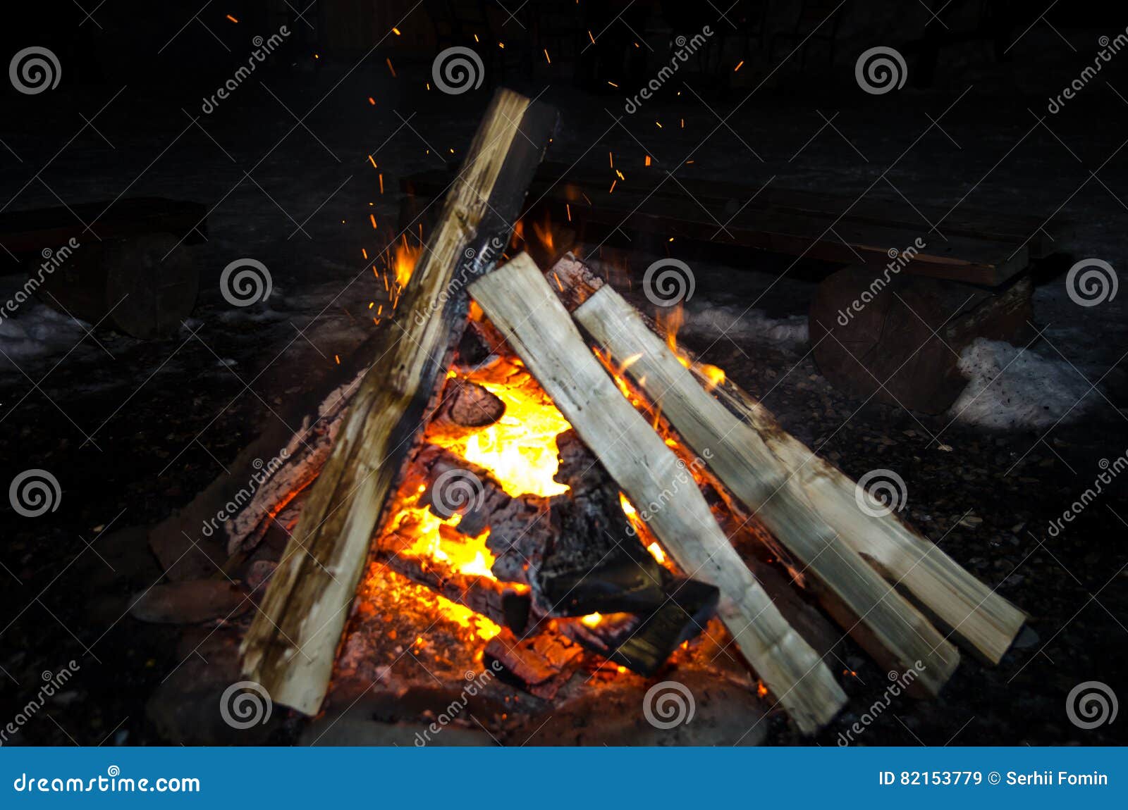 Flames Lit the Fire, Warming His Warmth in Cold Weather. Rules of Safe ...