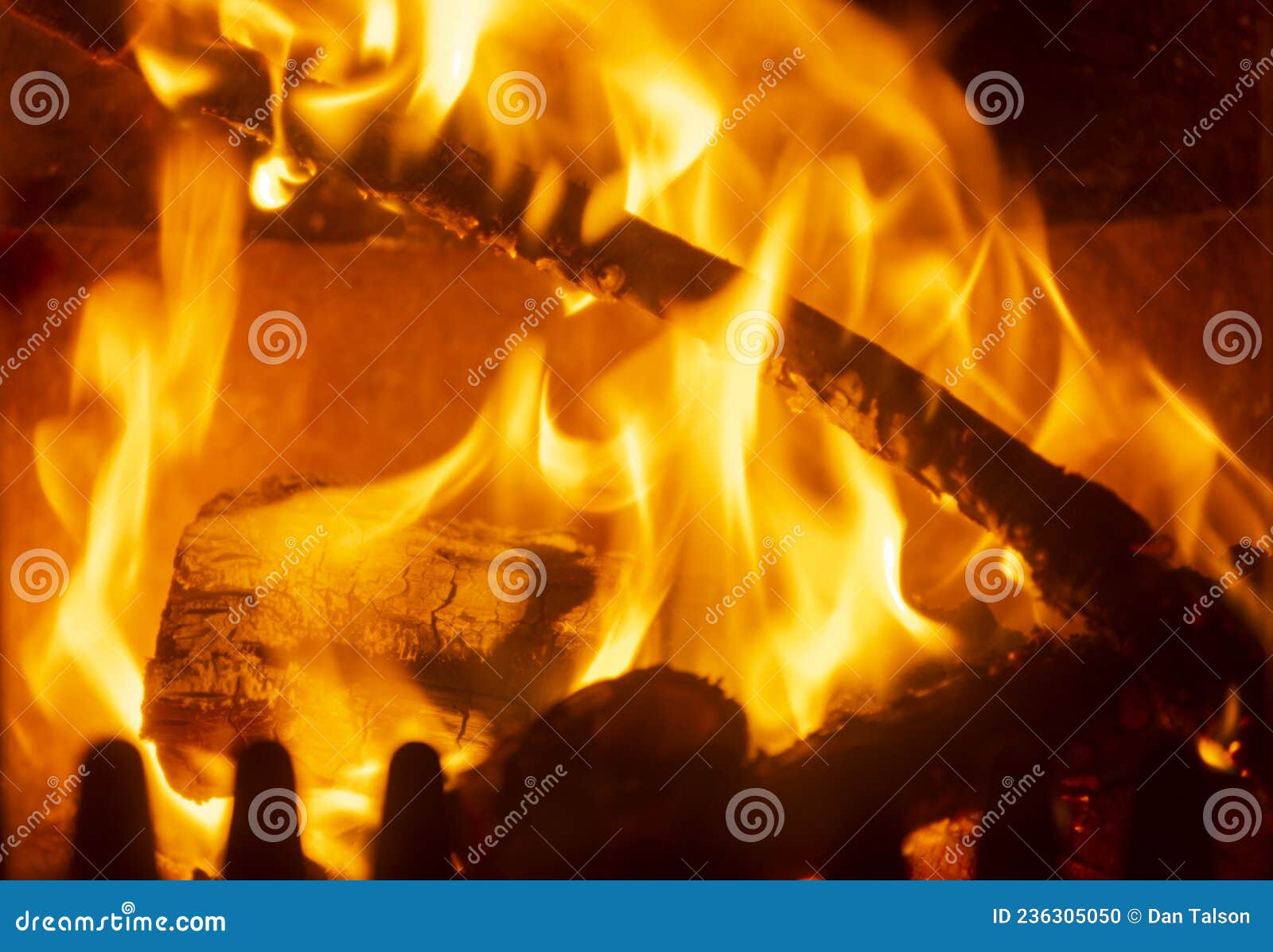 Flames in a Log Fire Fireplace Stock Photo - Image of flammable ...