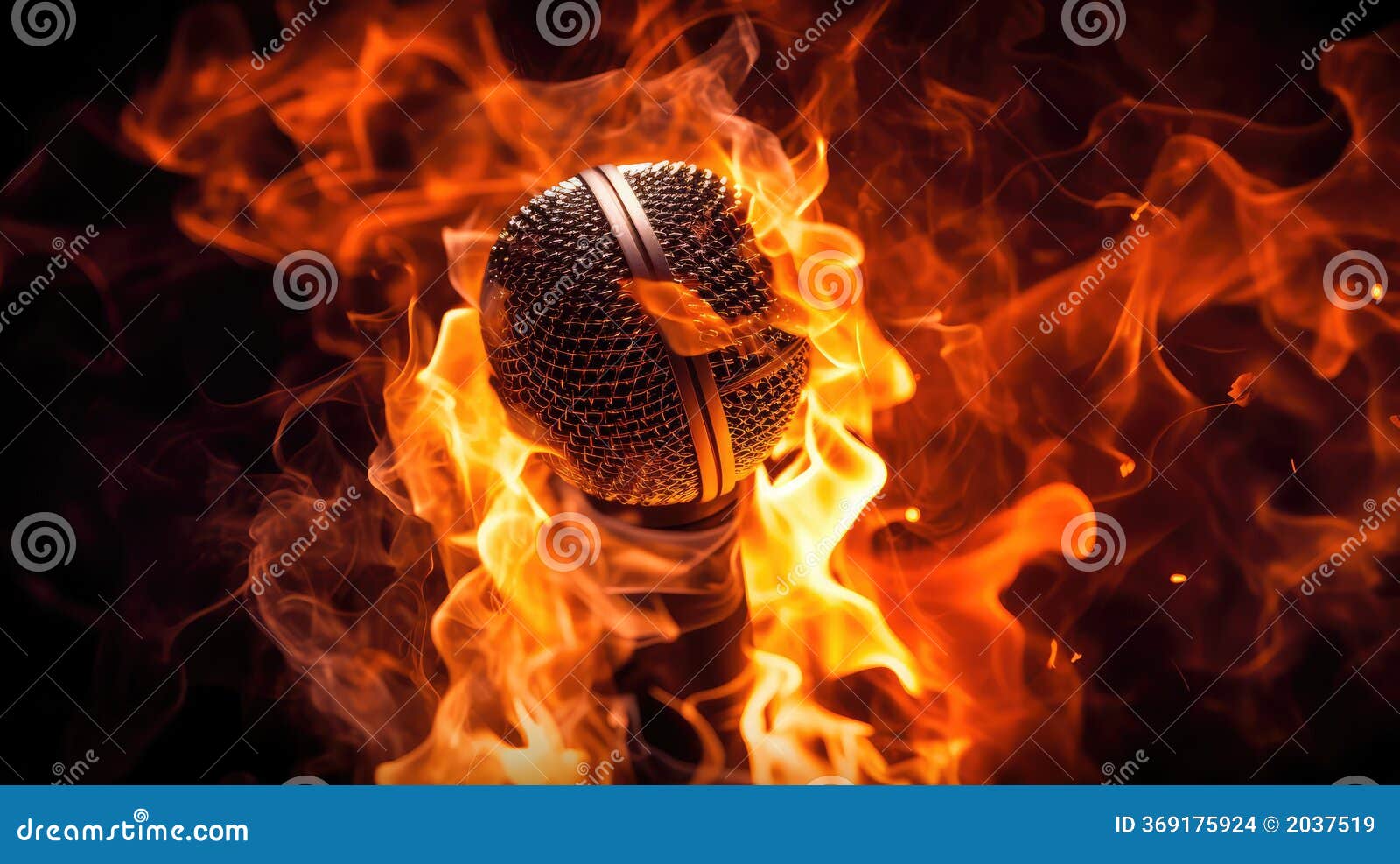 Microphone On Fire And Shape Of Lightning, Hot Mic In Flames And Bolt ...