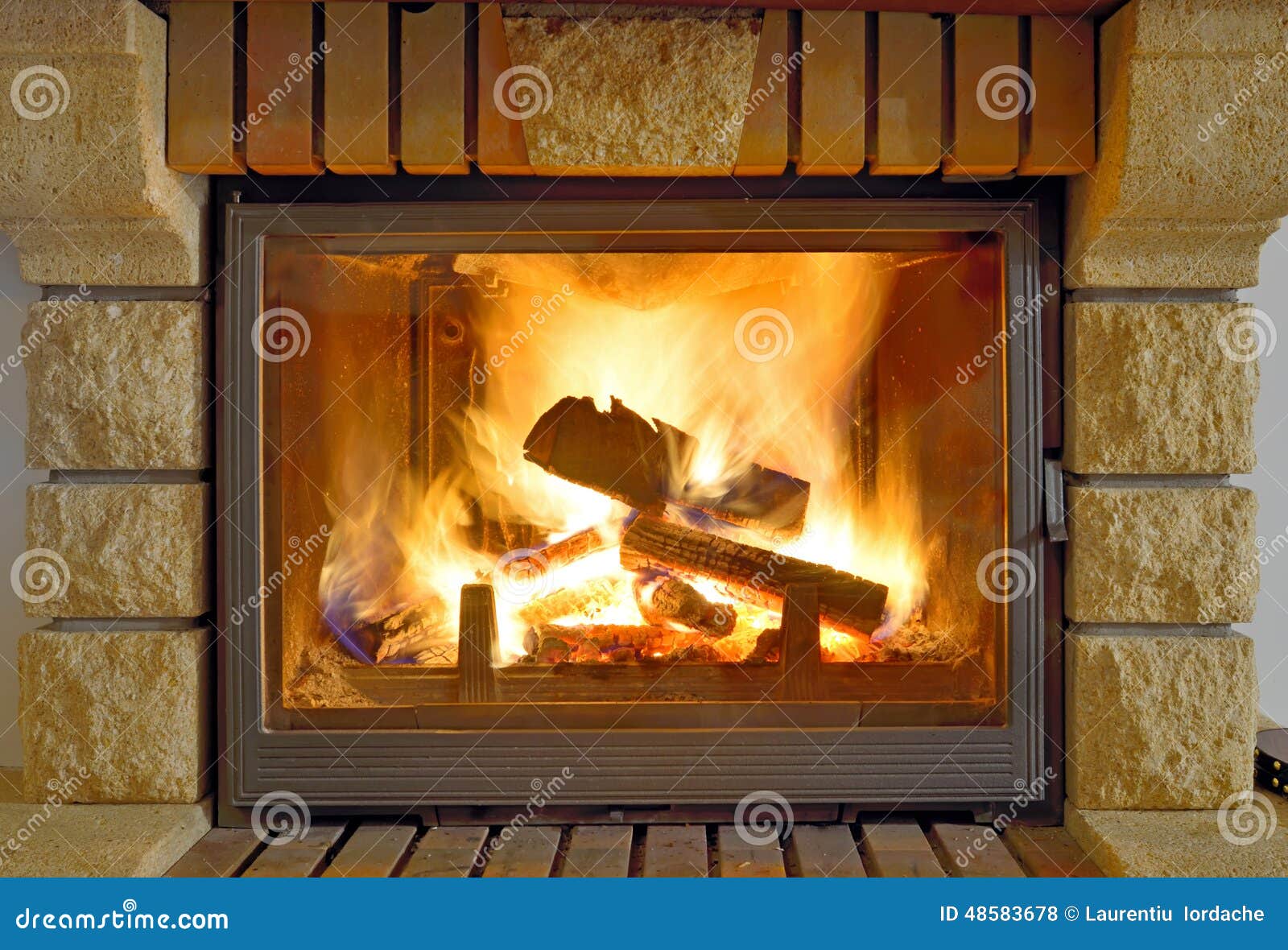 Flames in a Modern Fireplace Stock Photo - Image of detail, fireside ...