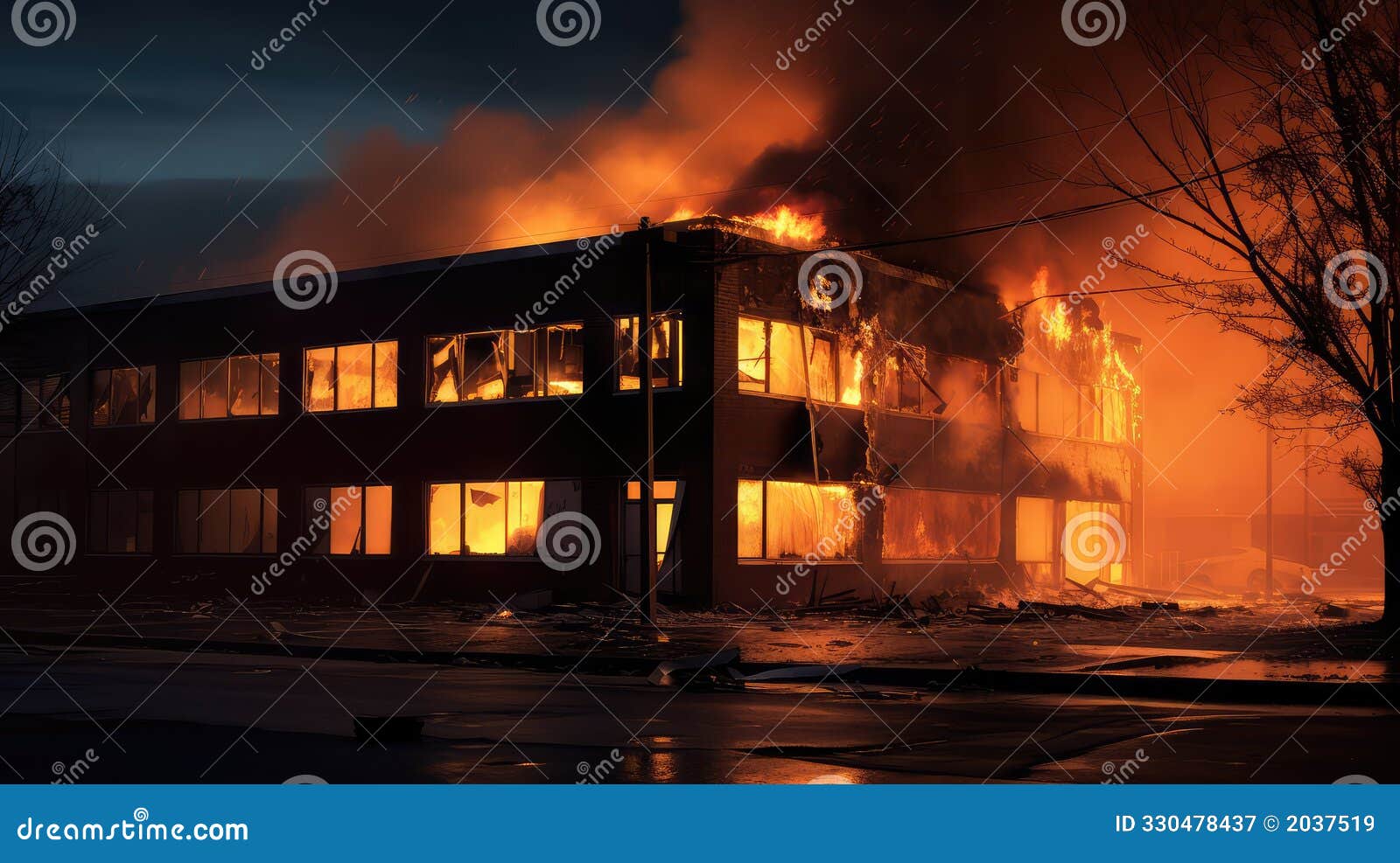 Flames office on fire stock illustration. Illustration of aftermath ...