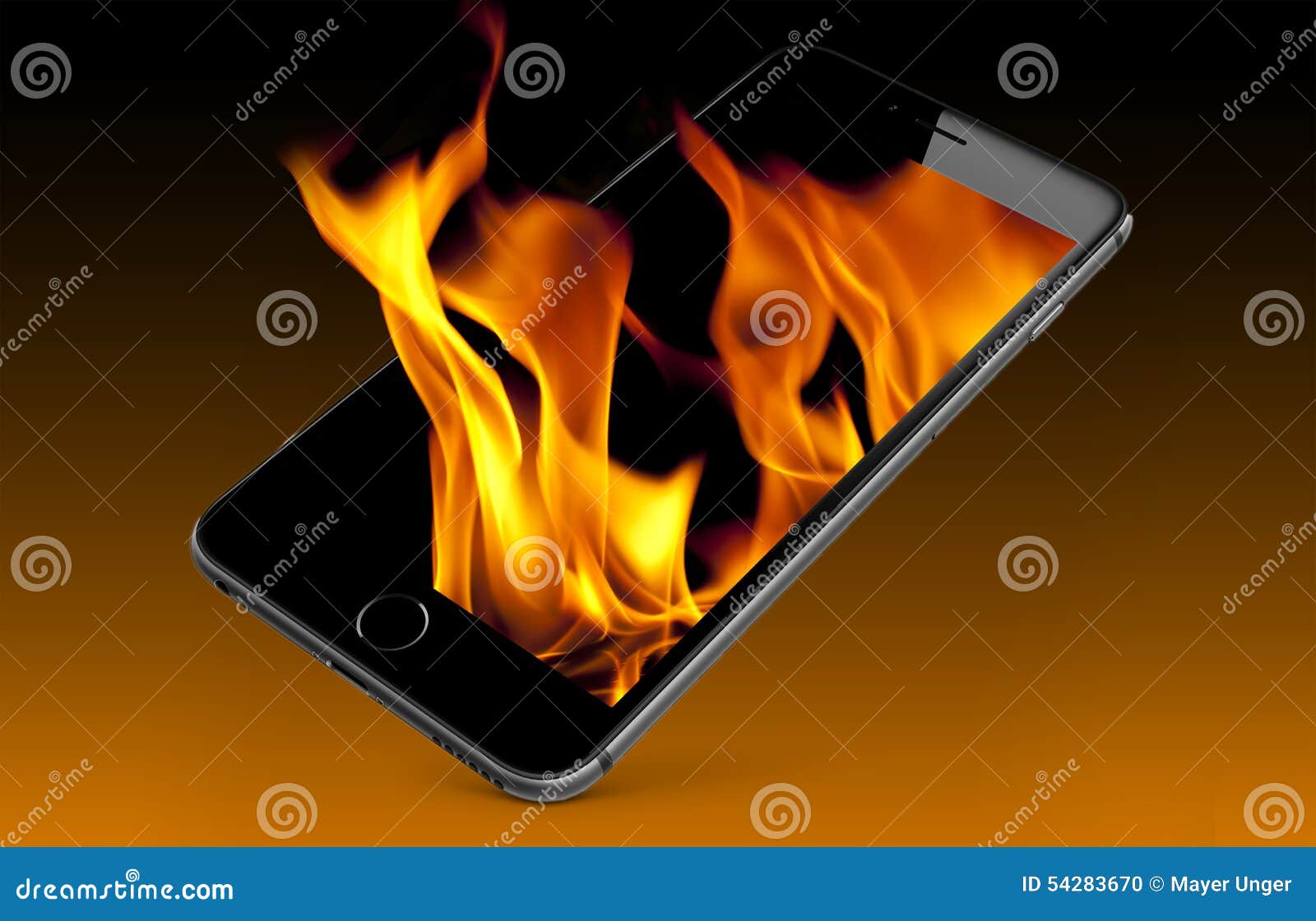 Fire out of phone screen stock illustration. Illustration of cellphone ...