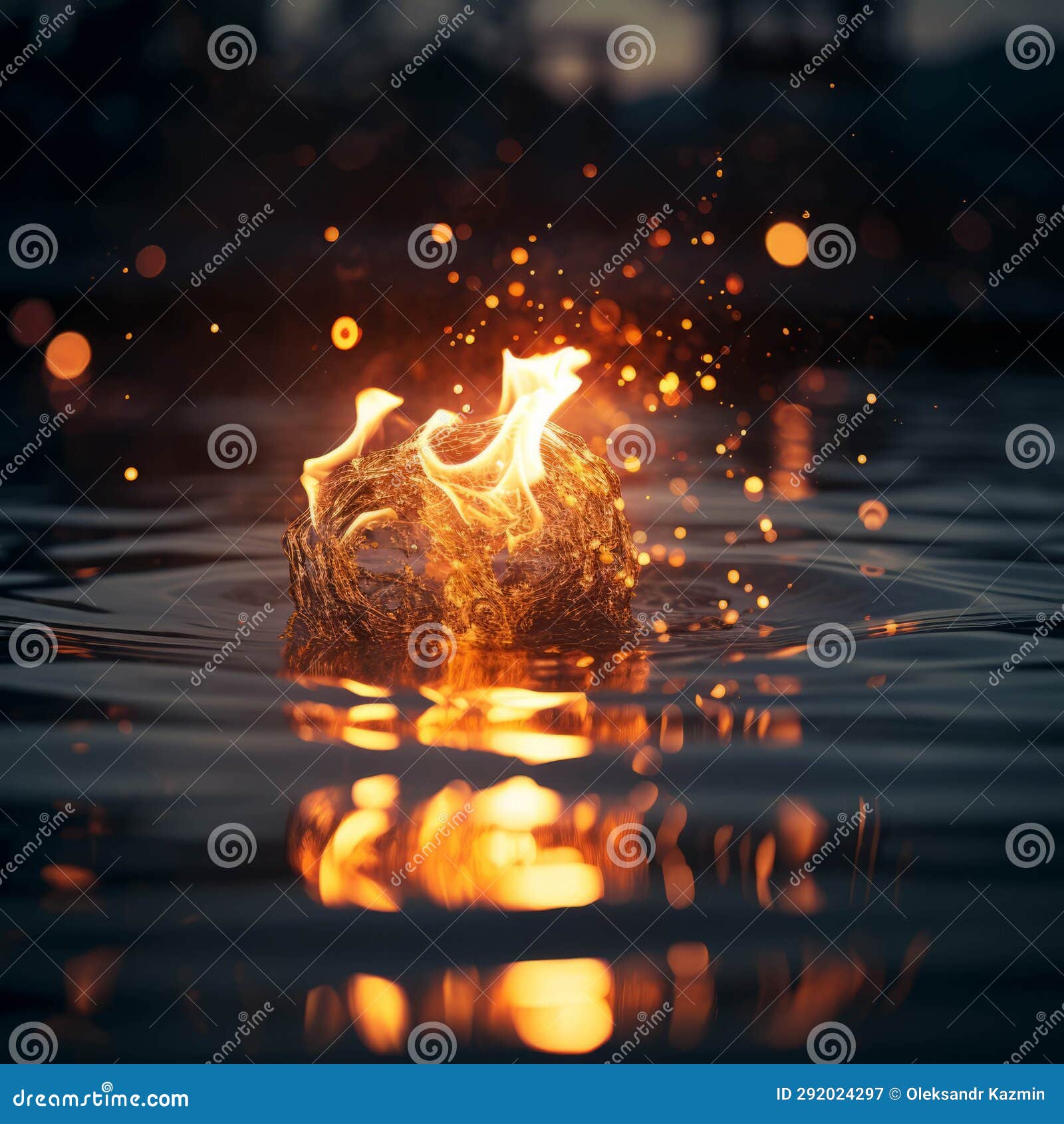 Flames Play on the Surface of the Water Stock Illustration ...