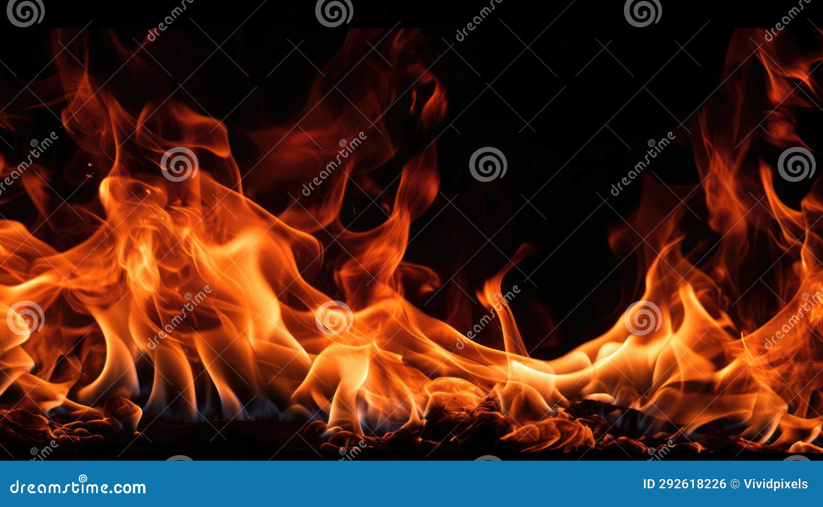 Flames of Red Orange Fire Isolated on a Black Widescreen Background ...