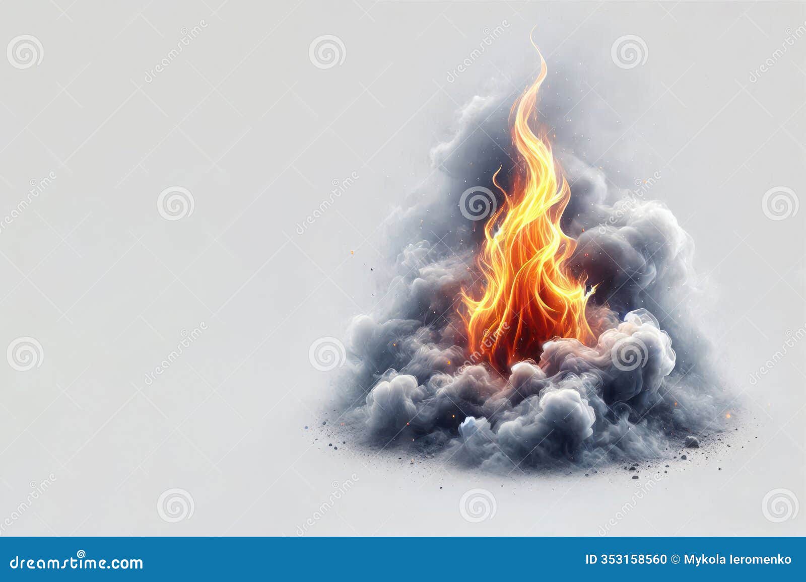 Flames Rising from Clouds of Smoke. Space for Text. Stock Photo - Image ...