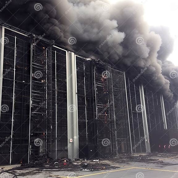 Flames and Smoke Billowing from Burning Server Racks Stock Photo ...