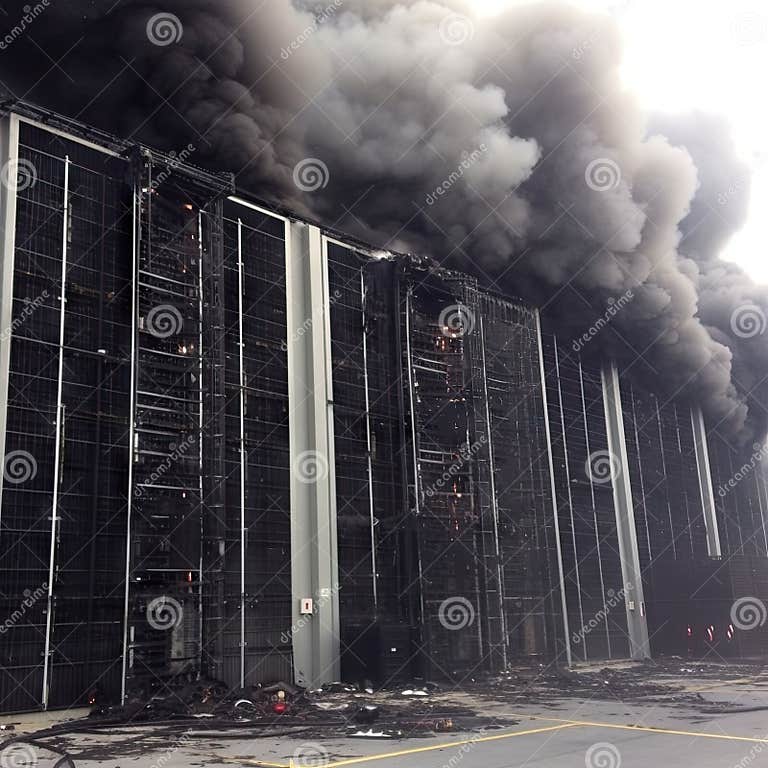 Flames and Smoke Billowing from Burning Server Racks Stock Photo ...