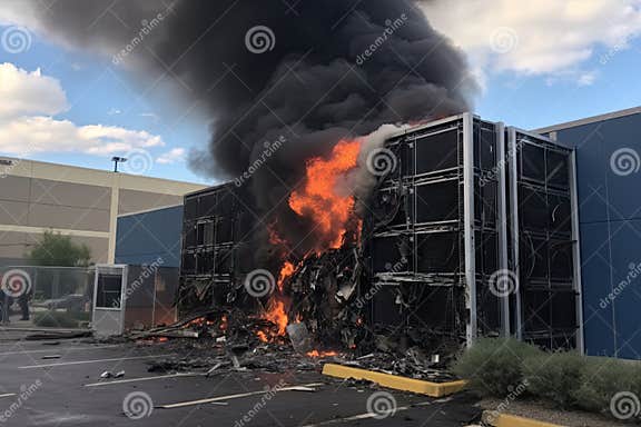 Flames and Smoke Billowing from Burning Server Racks Stock Photo ...