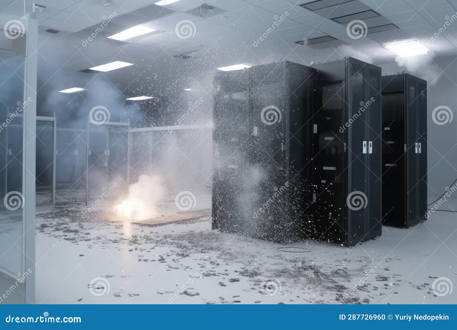 Flames and Smoke Billowing from Burning Server Racks Stock Illustration ...