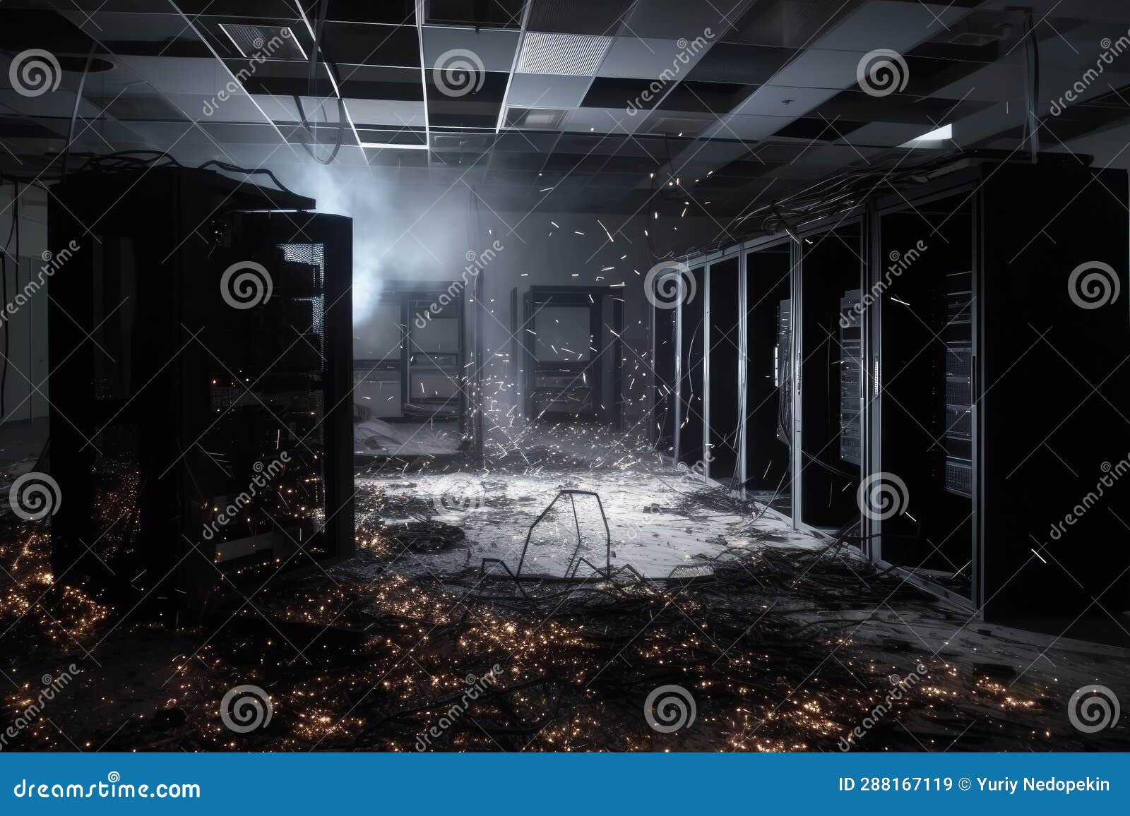 Flames and Smoke Billowing from Burning Server Racks Stock Illustration ...
