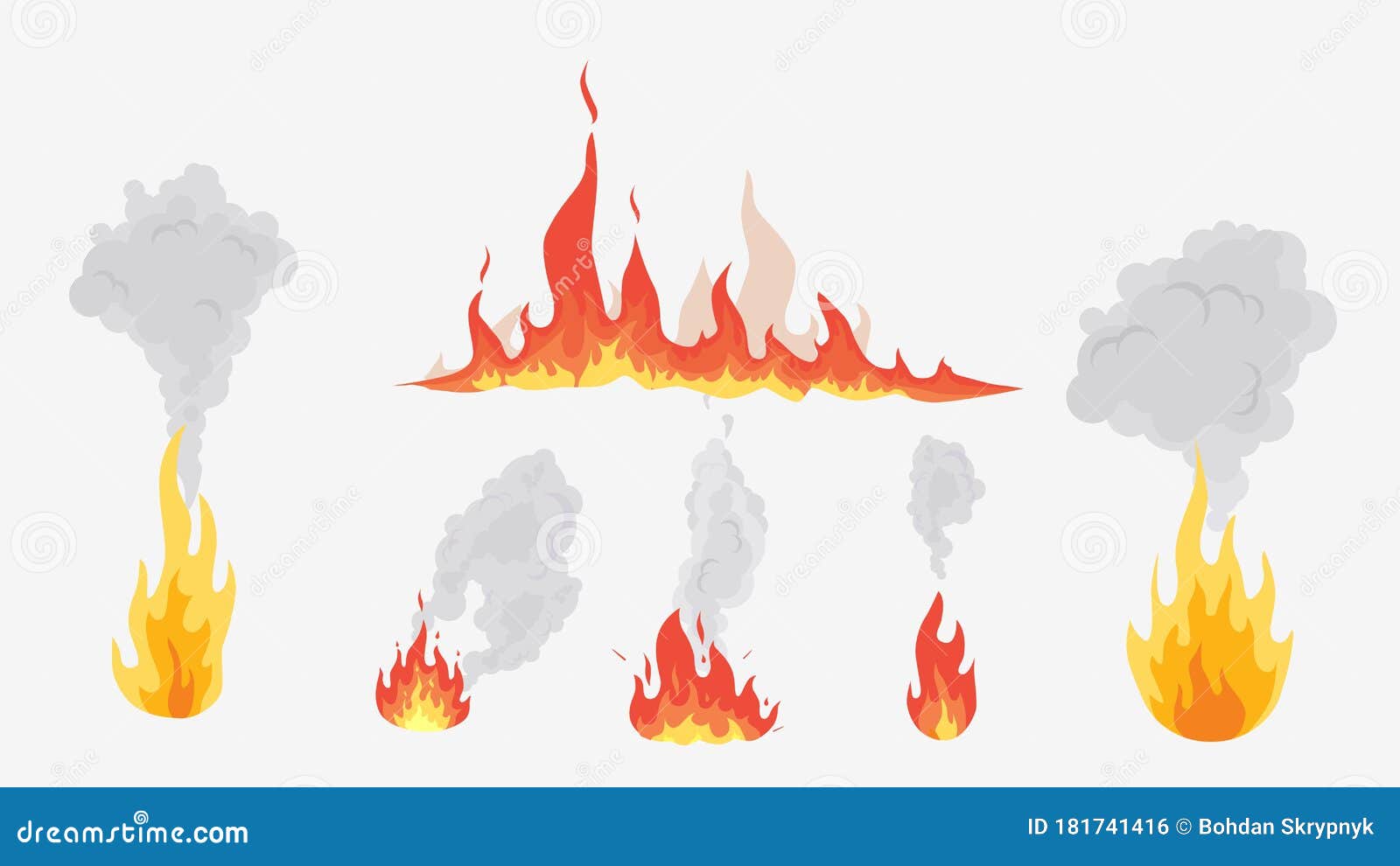 Flames and Smoke in Various Forms. Different Types of Fire Stock Vector ...