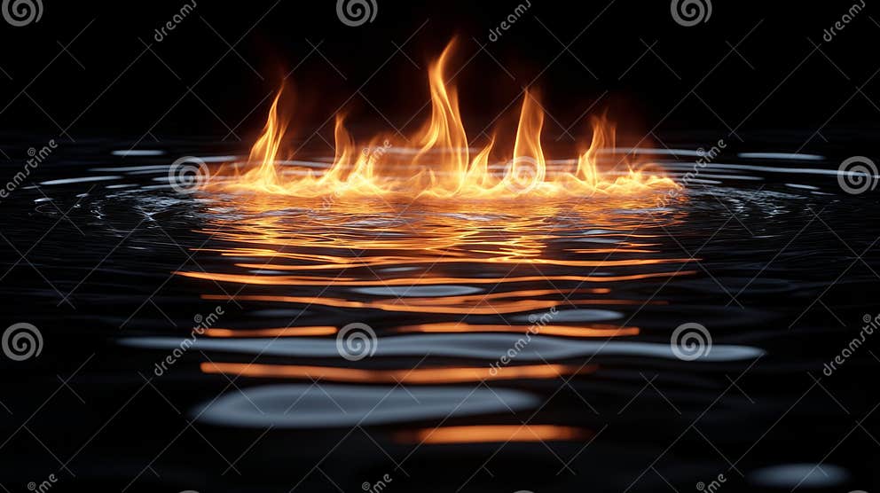 Flames on Water Surface with Dark Background, Surreal Concept Stock ...